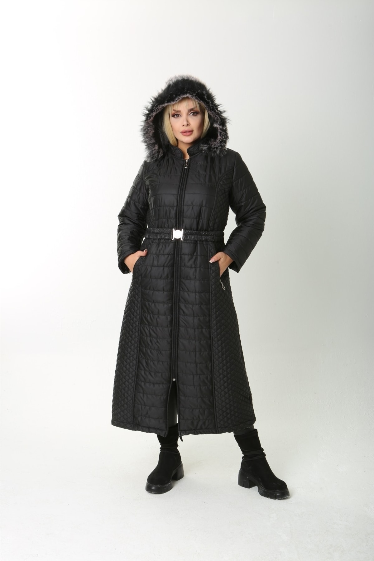 MIZMIZ Kapitone Kürklü Kadın Mont Kemerli Astarlı Kaliteli Kumaş Fiyatı ...