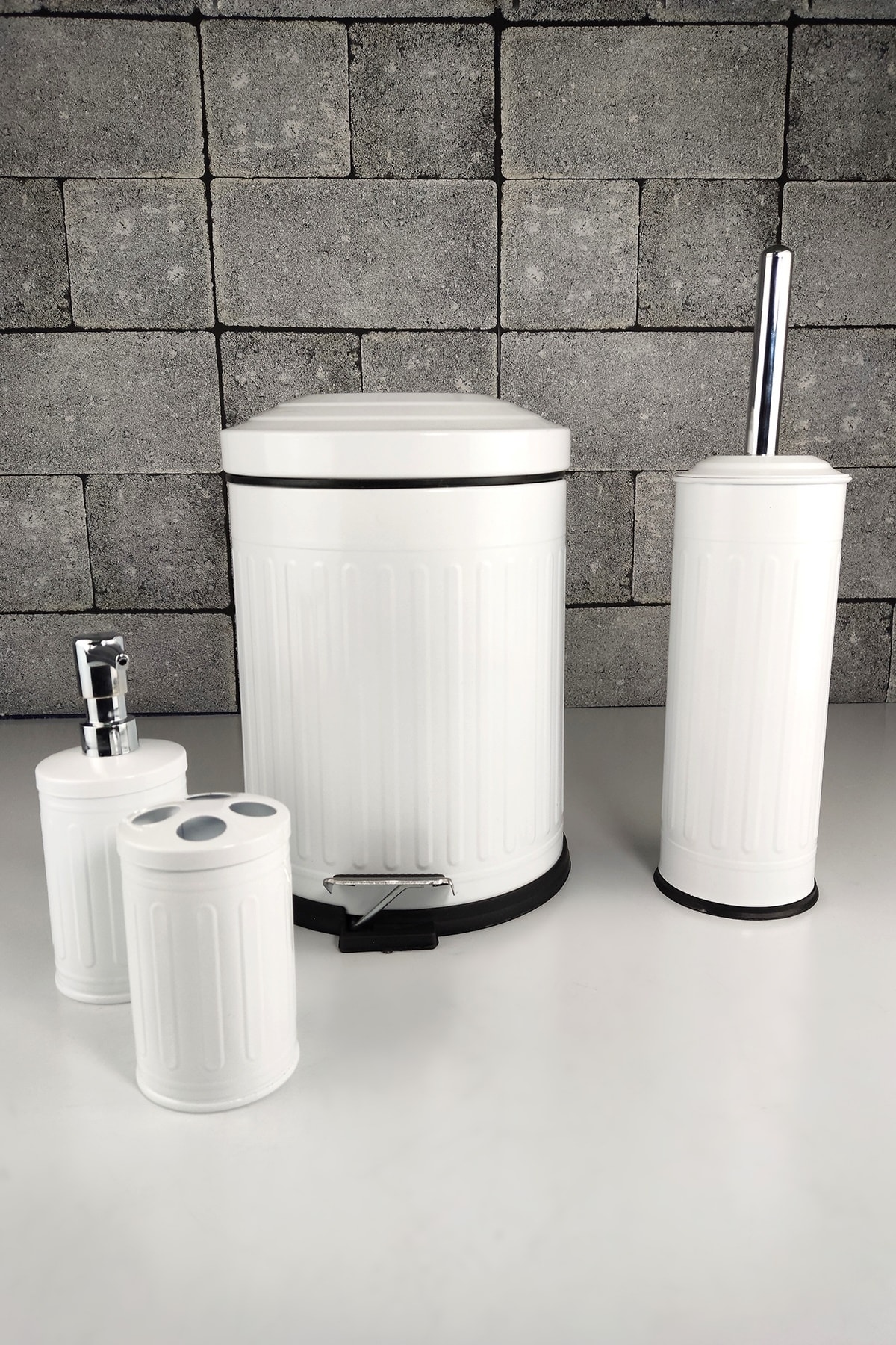 Digithome Vintage 4’lü Metal Banyo Seti Soft Close Kapak Beyaz ...