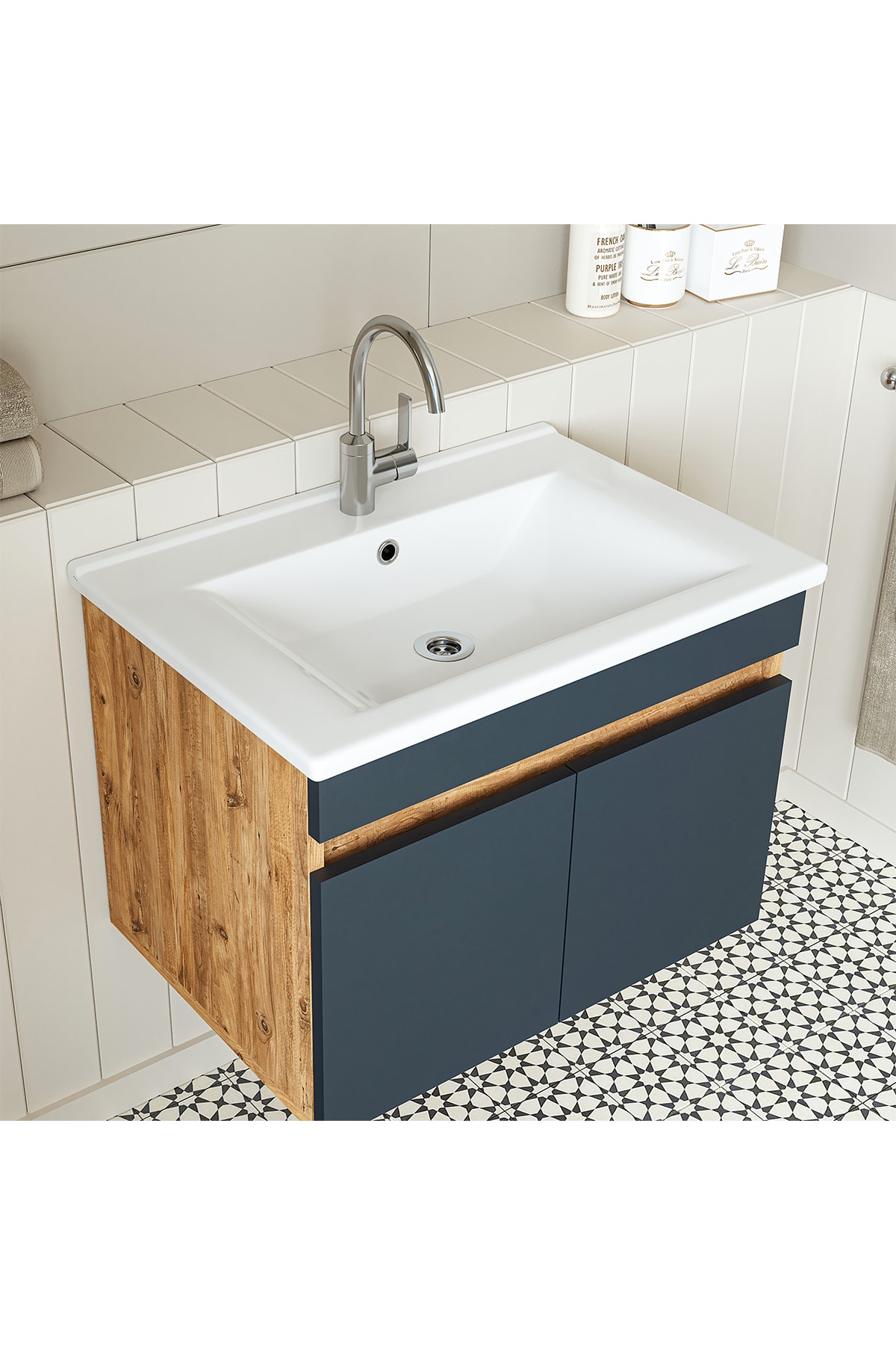 ROOMART '' Lavabolu '' Atlantik - Antrasit Mat Mdf 65 Cm Banyo Dolabı ...