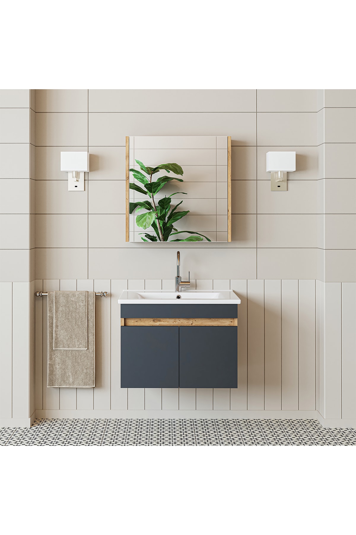 ROOMART '' Lavabolu '' Atlantik - Antrasit Mat Mdf 65 Cm Alt Dolap ...