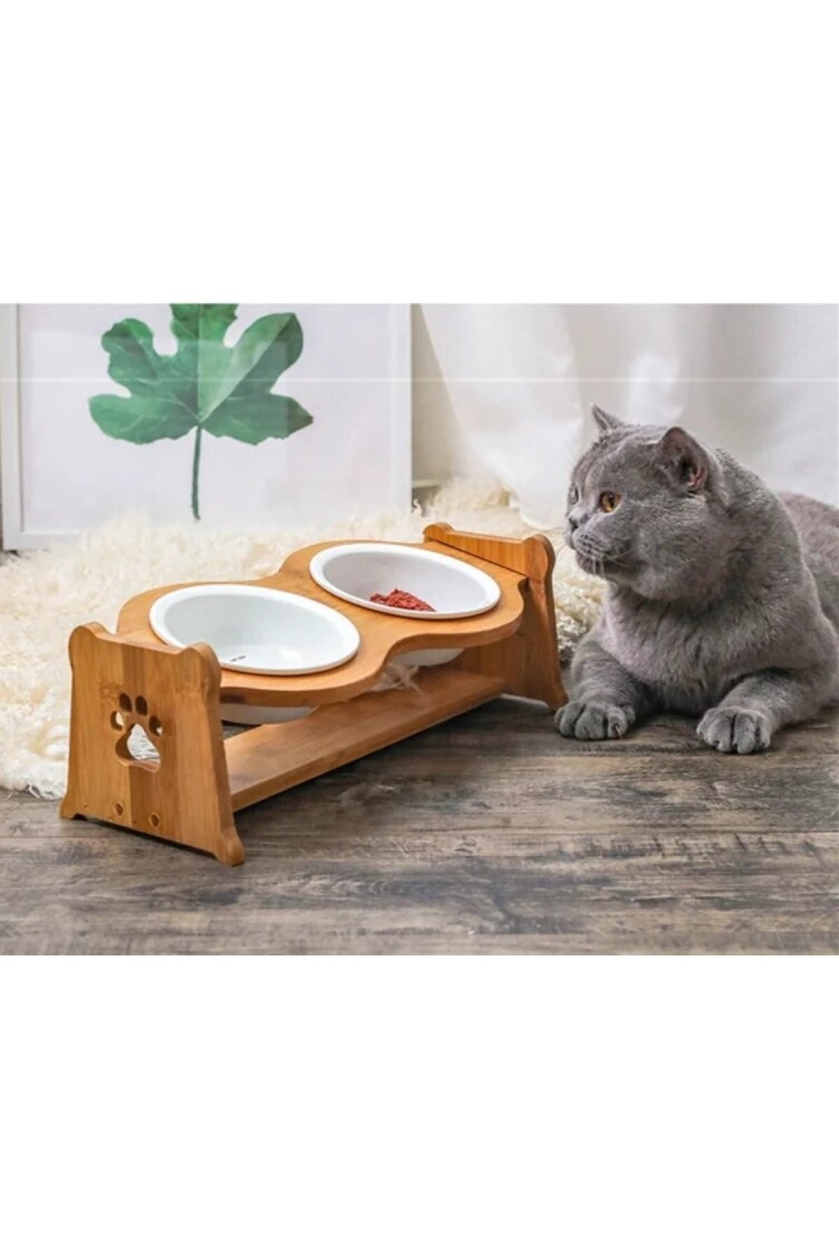 BUSHOP Kedi Köpek Mama Ve Su Kabı Iki Hazneli Estetik Ahşap Tasarım ...