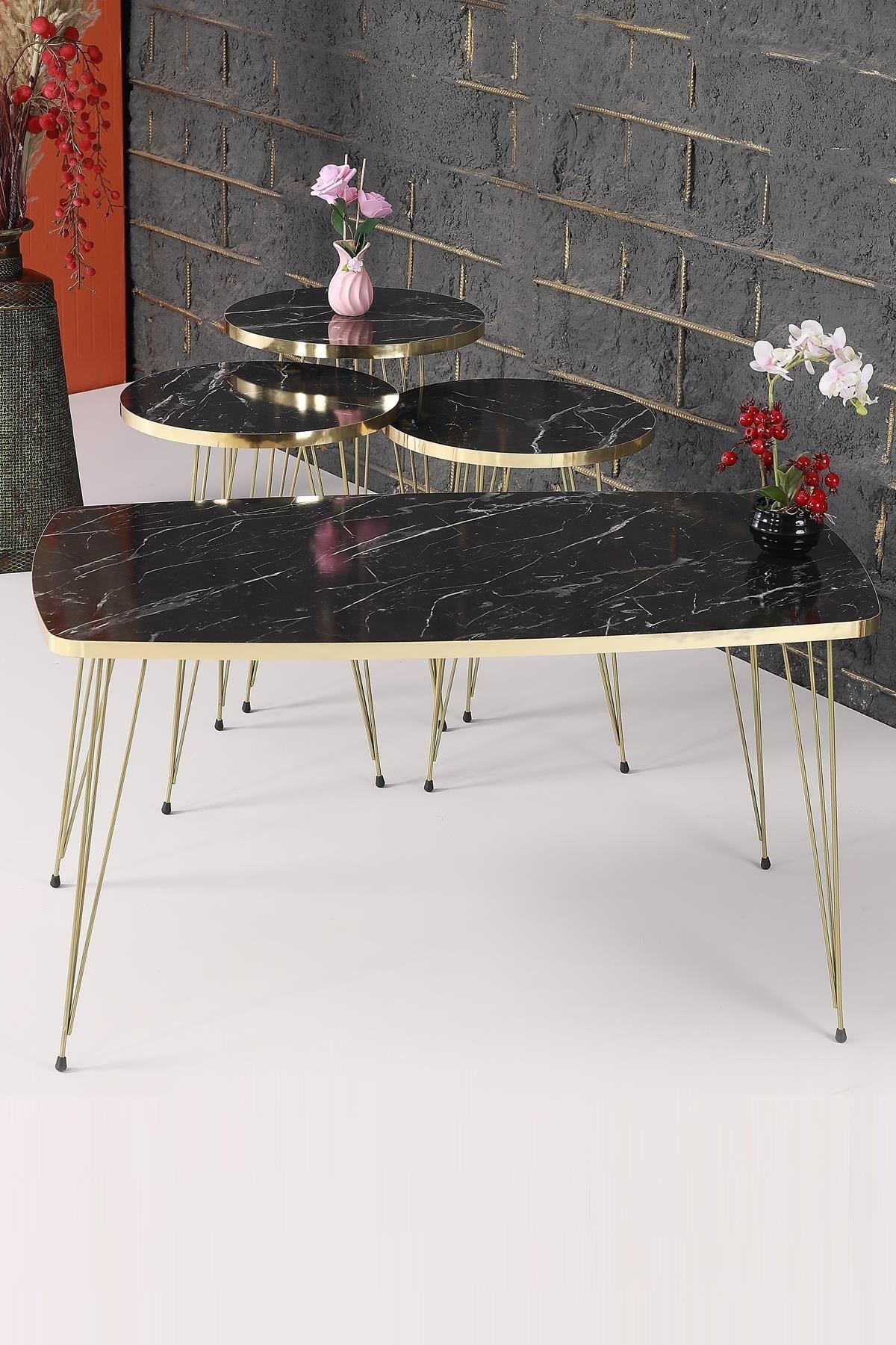 Rupon Home Decor Zigon Sehpa Ve Orta Sehpa Set Takım Dikdörtgen-siyah ...