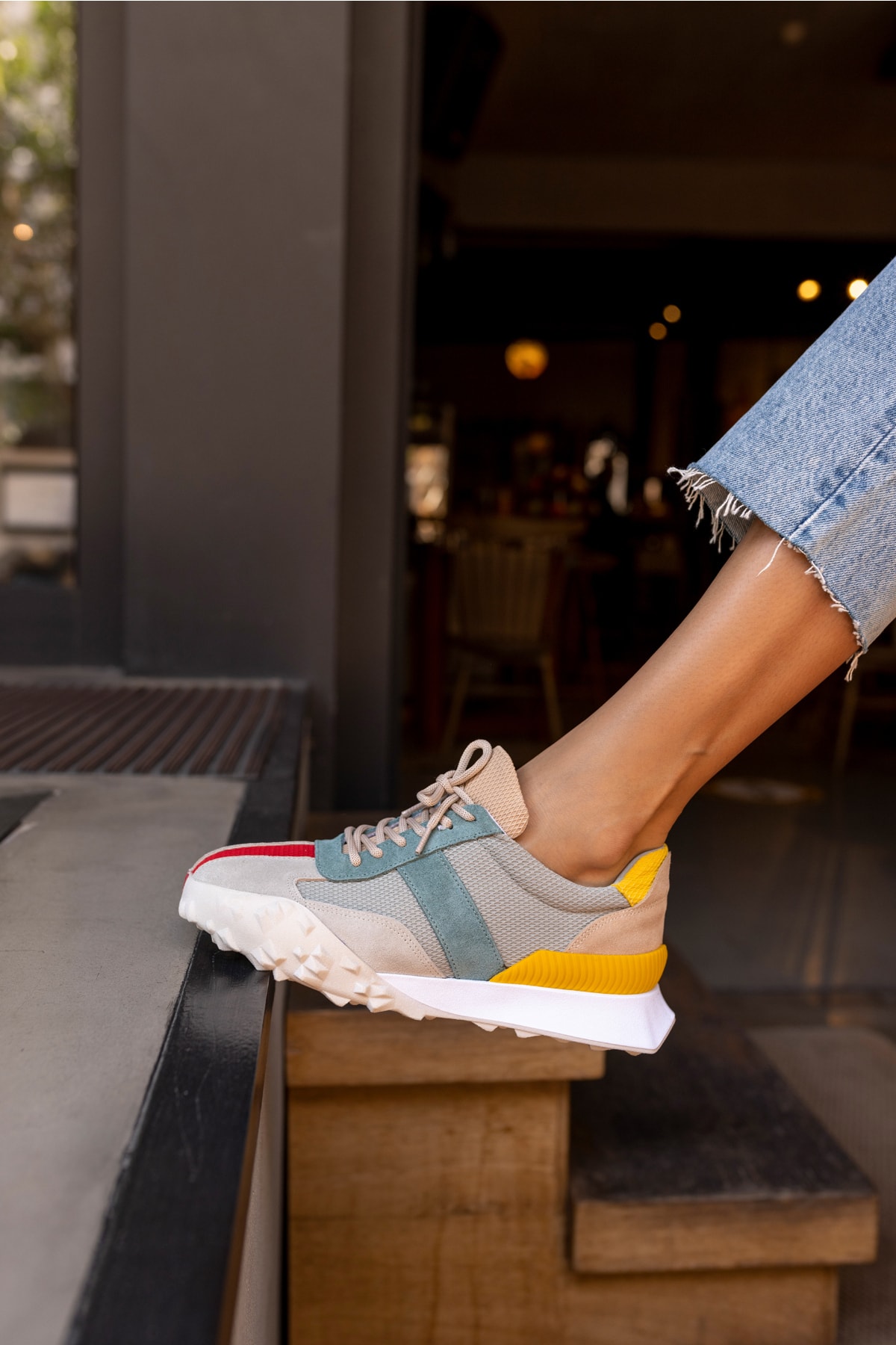 ANGELİNA JONES Lascor Kadın Bej Yeşil Garnılı Gercek Suet Sneaker ...