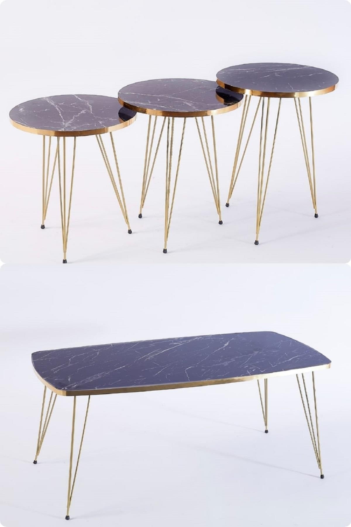 Rupon Home Decor Zigon Sehpa Ve Orta Sehpa Set Takım Dikdörtgen-siyah ...