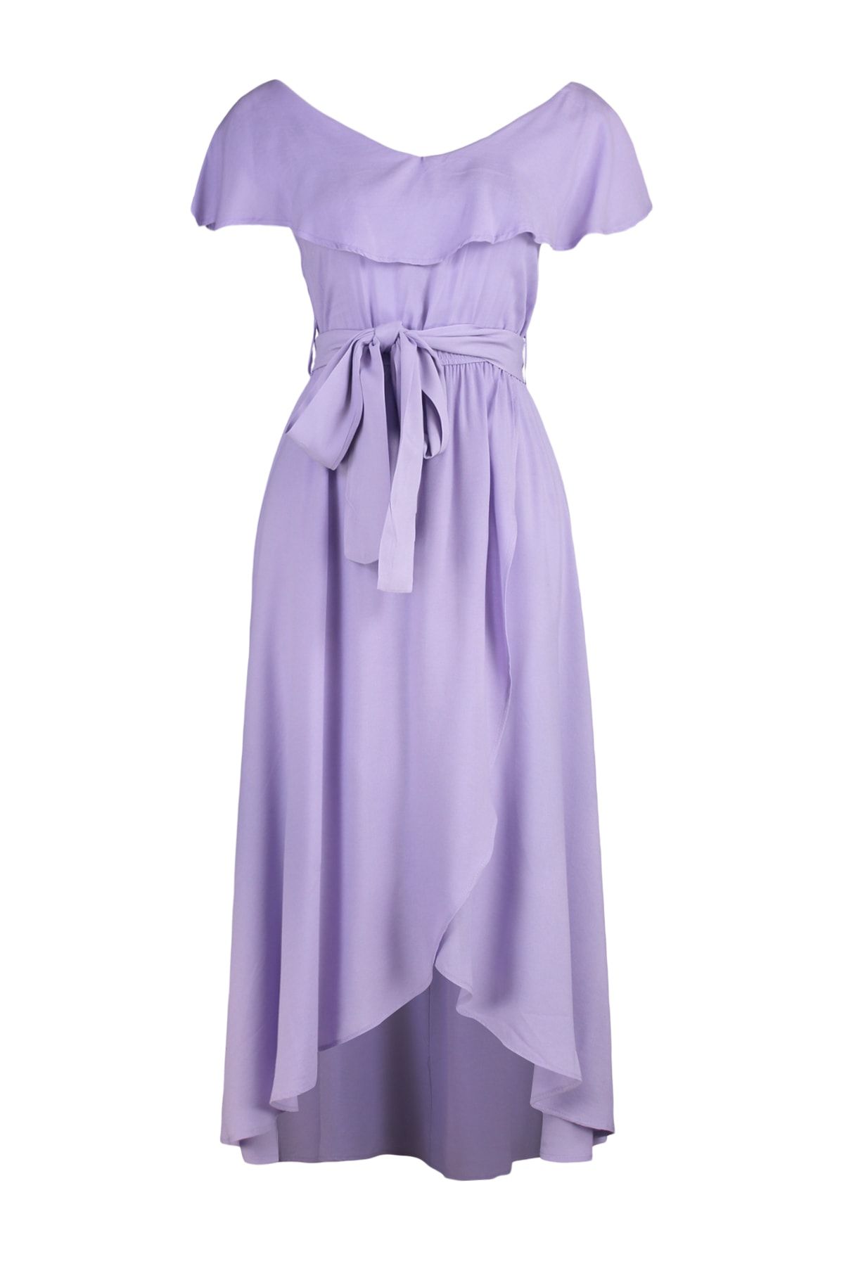 Trendyol Collection Lilafarbenes Asymmetrisches Volant Webkleid Mit