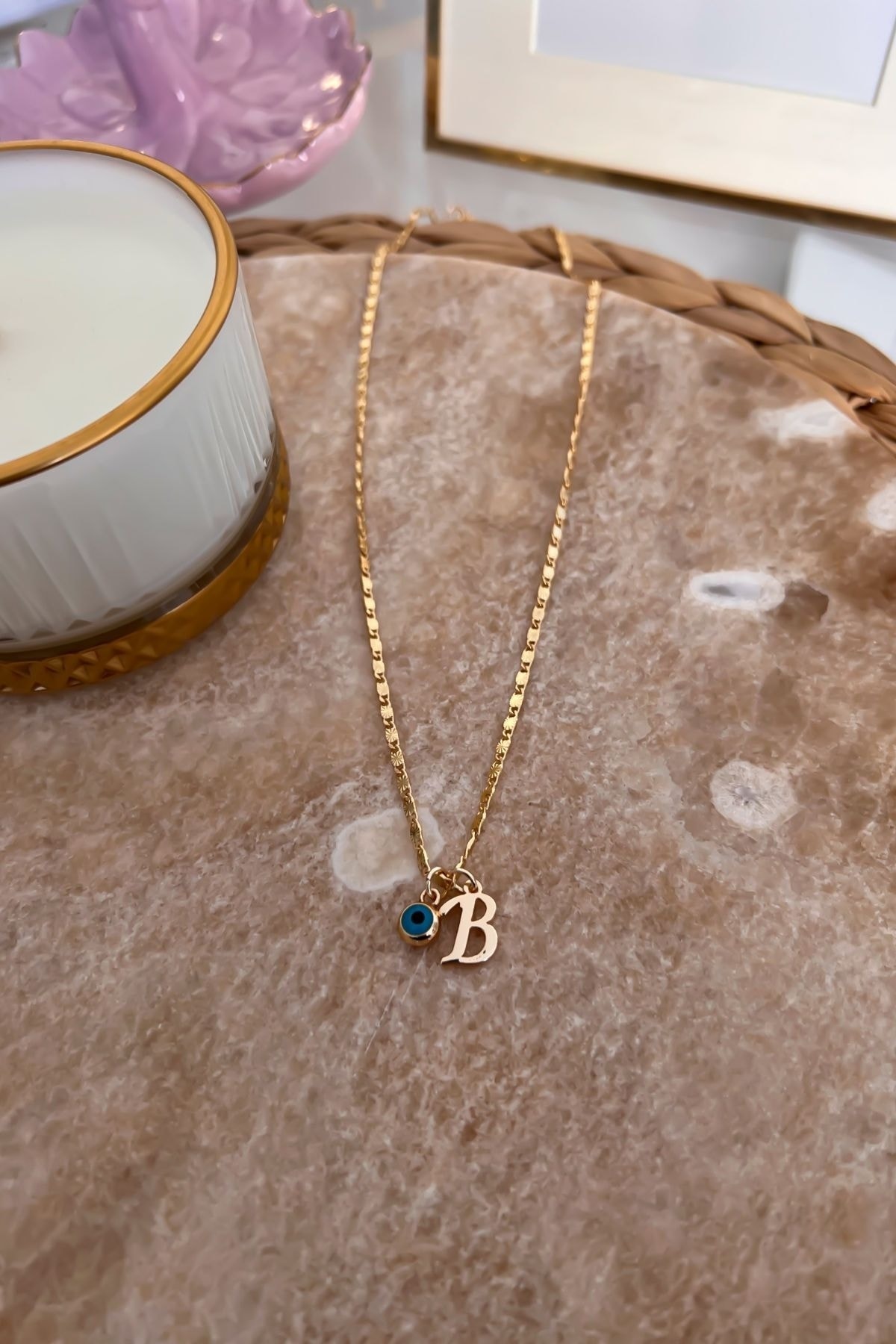 Trendy Butik B Harfli Ve Nazar Sallantılı Ince Zincirli Kolye Fiyatı ...