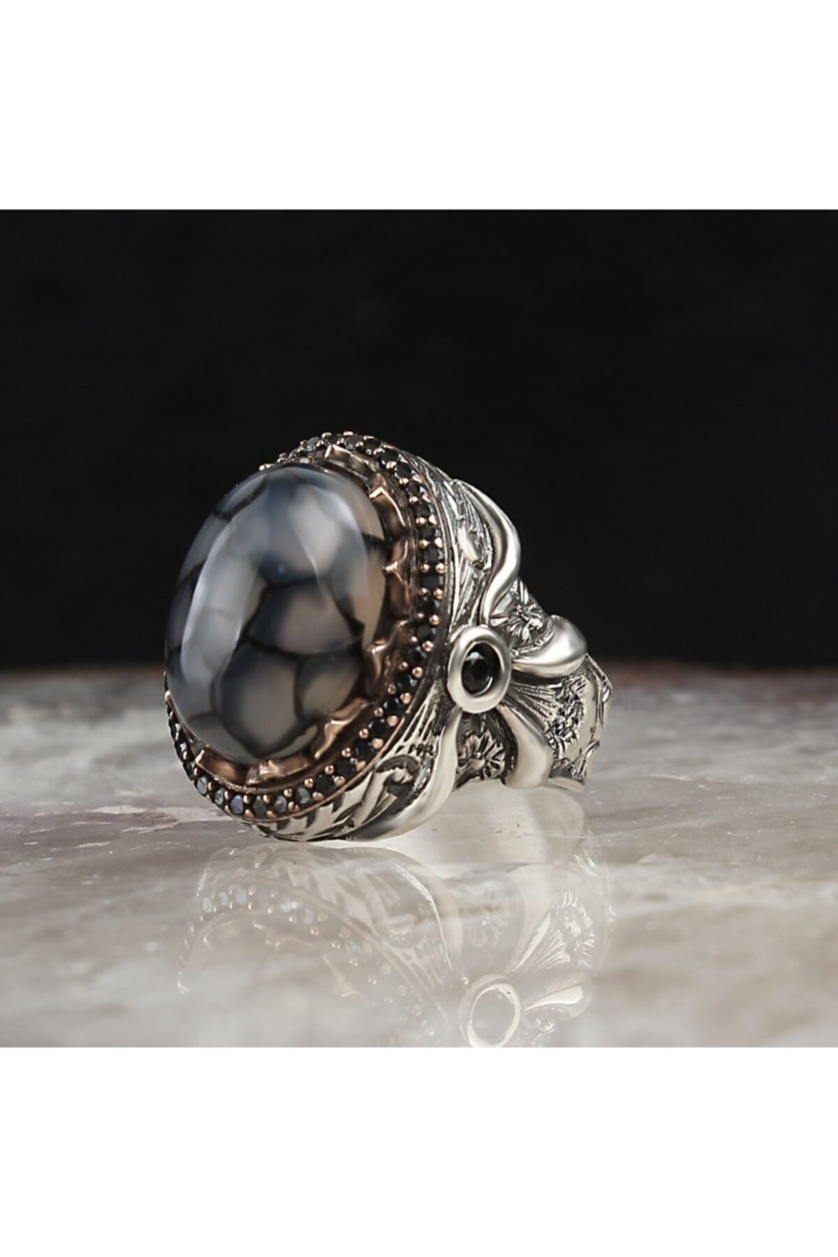 BayVog Çizgili Akik Taşlı Gümüş Erkek Yüzük - Fiyatı, Yorumları