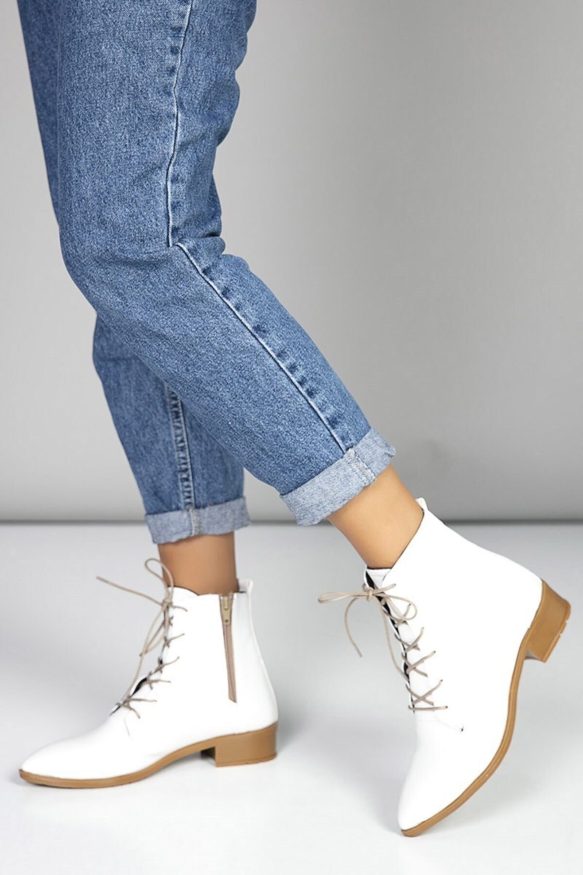 ZENNESHOES Beyaz Deri Bot