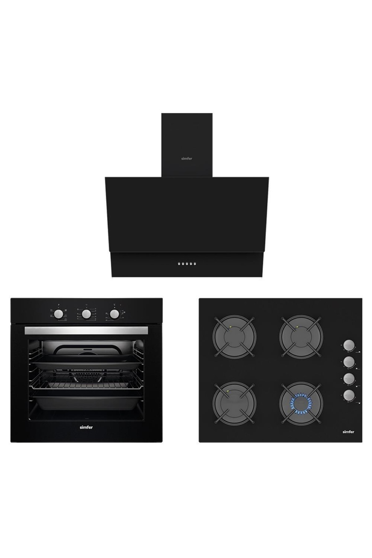 Simfer 6 Fonksiyon 60 Lt Siyah Elektro Turbo Ankastre Set ( 7336 Fırın 3500 Ocak 8708 Davlumbaz ...