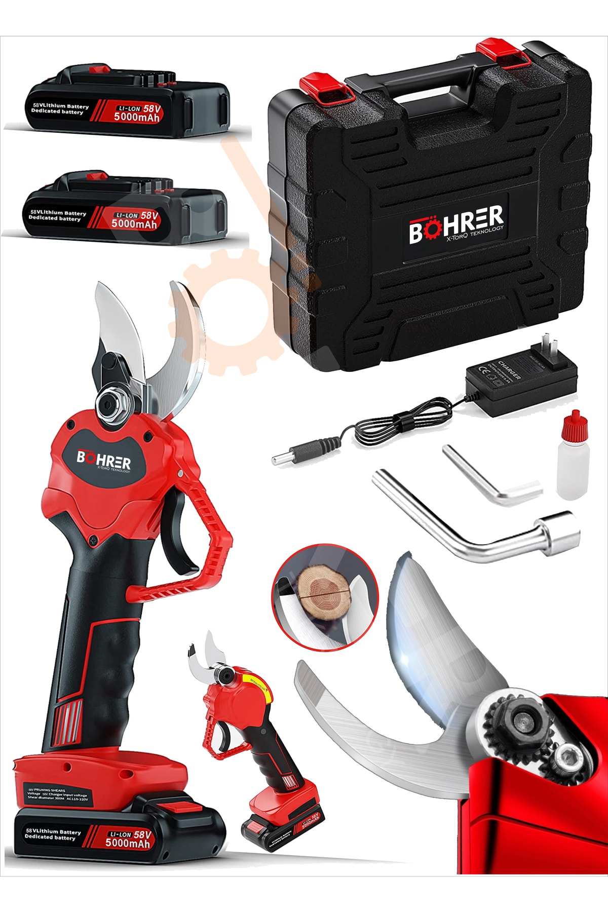 BÖHRER Profesyonel Şarjlı Budama Red 2x Şarj Edilebilir 58vf 5ah Lityum ...