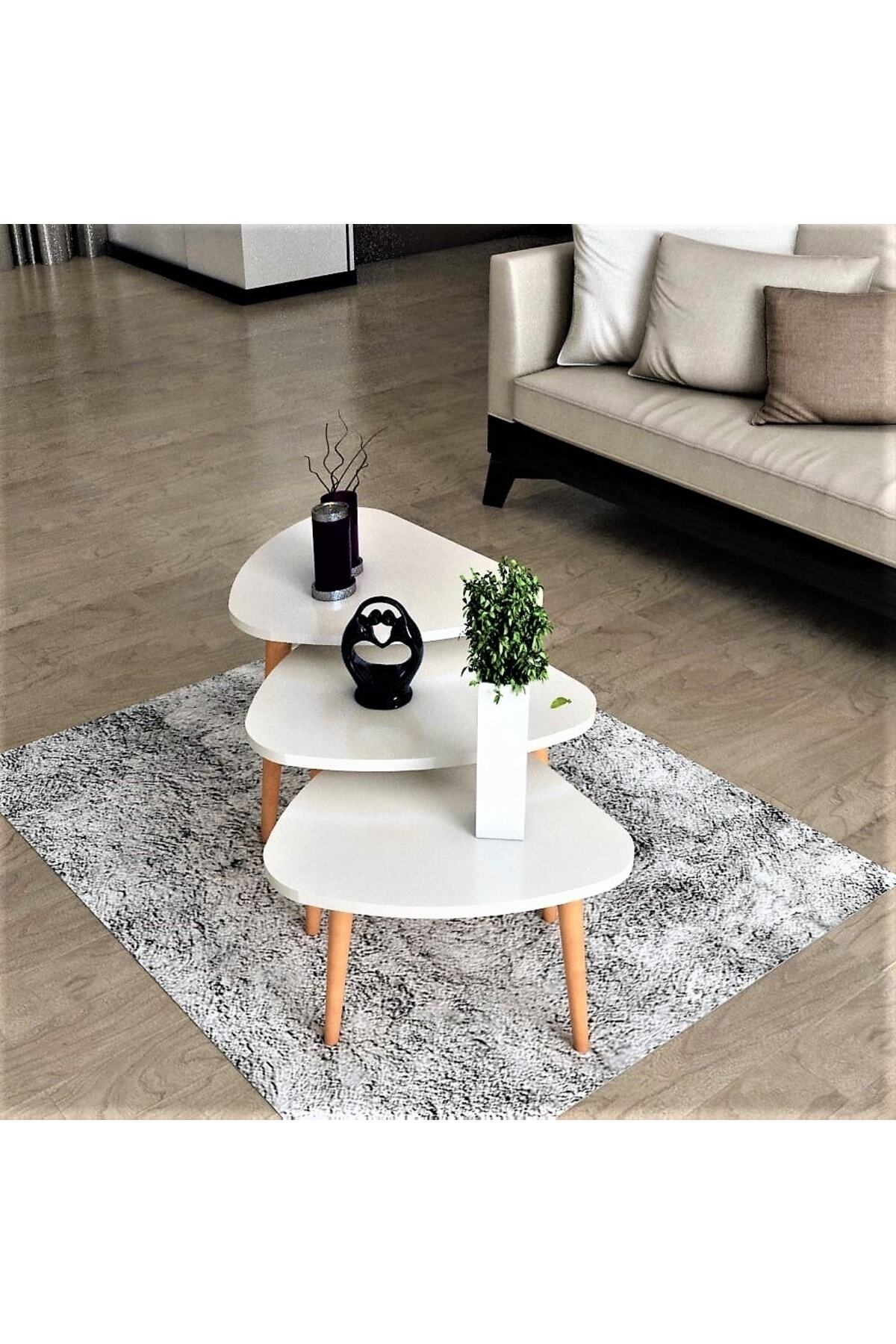 FLORADESİGN Flora Roll Sehpa Ahşap Ayaklı Üçlü Zigon (beyaz) Fiyatı ...