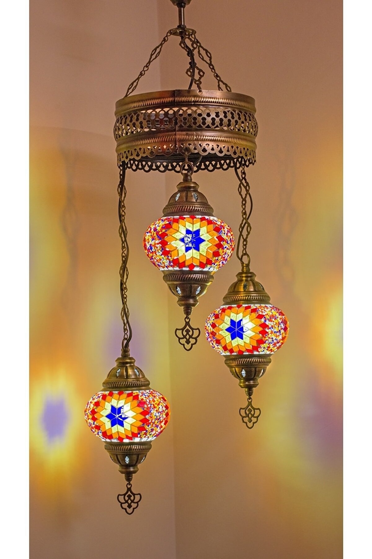 CLBLAMP Mozaik Lamba 3'lü Set Mozaik Avize Osmanlı Lamba Dekoratif ...