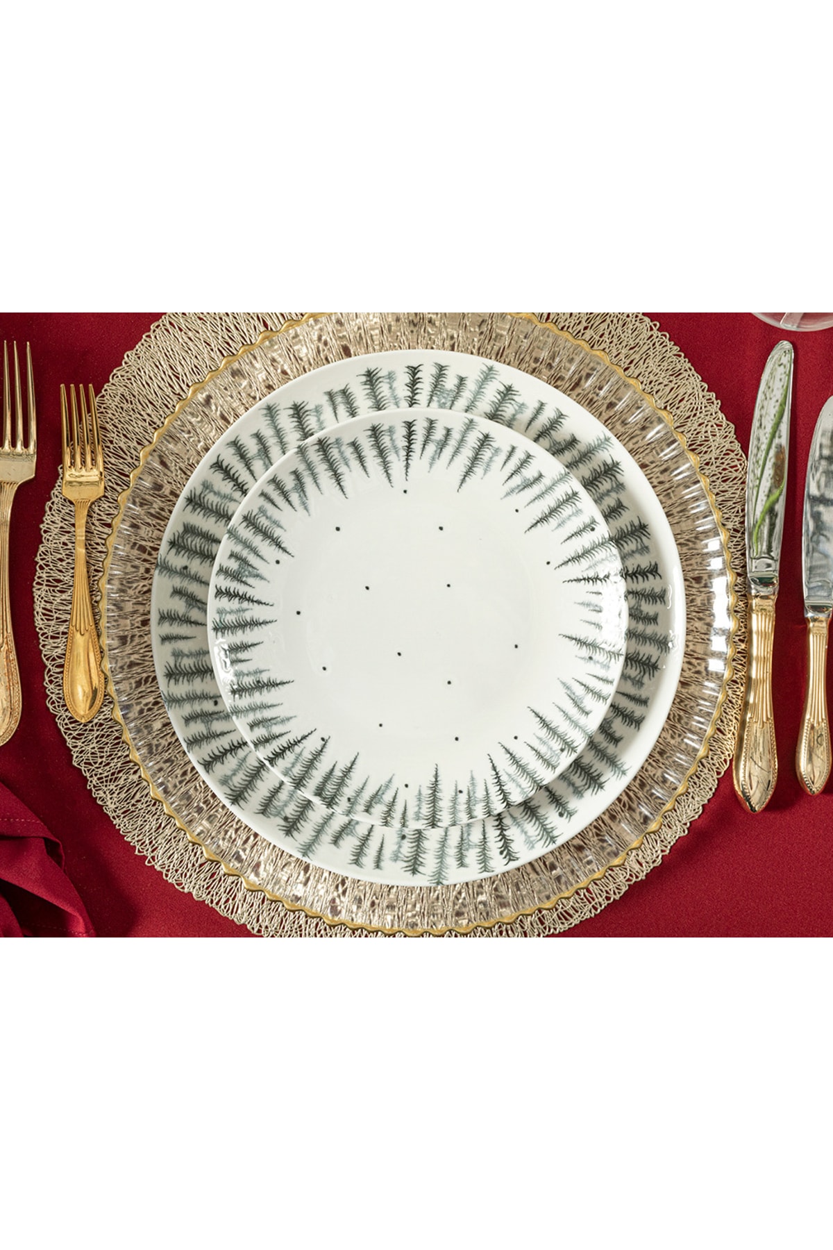English Home Pine Tree Band Porselen Pasta Tabağı 21 Cm Koyu Yeşil ...