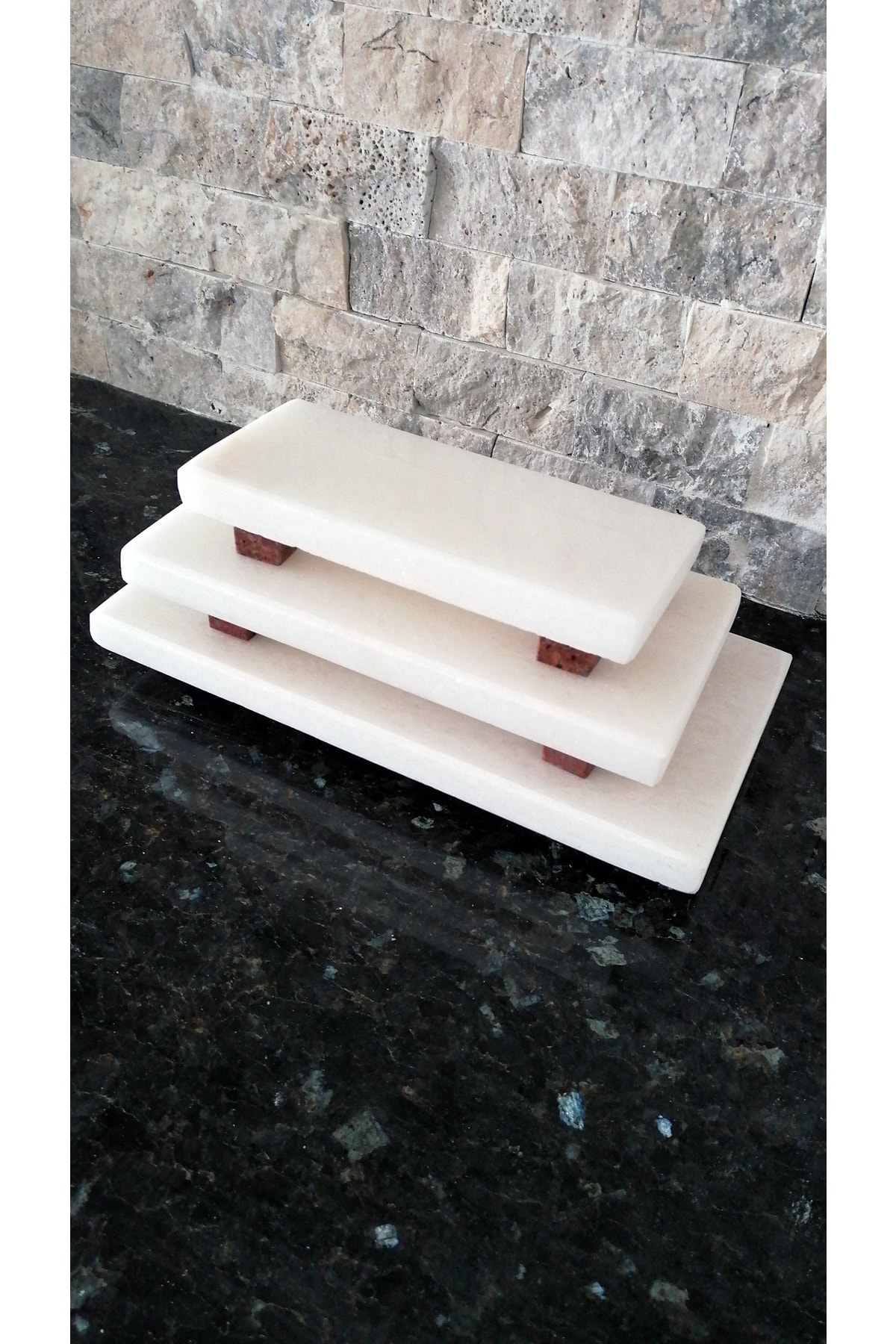 Zeybek Marble Mermer Sunumluk 3'lü Servis & Sunum Tabağı Granit Ayak ...