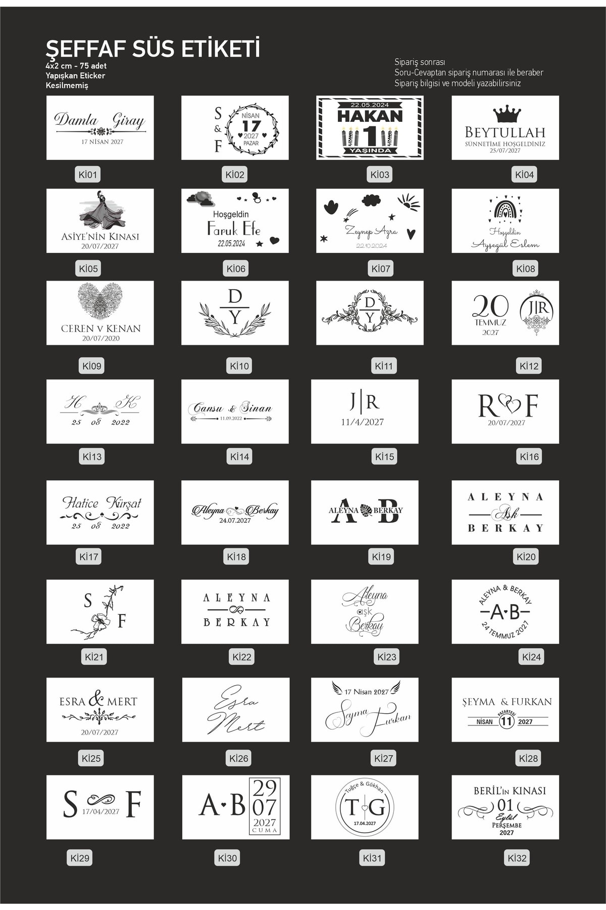 Hsn Şeffaf Söz Nişan Kına Nikah Düğün Şişe Ve Magnet Etiketi 75 Adet 1 ...