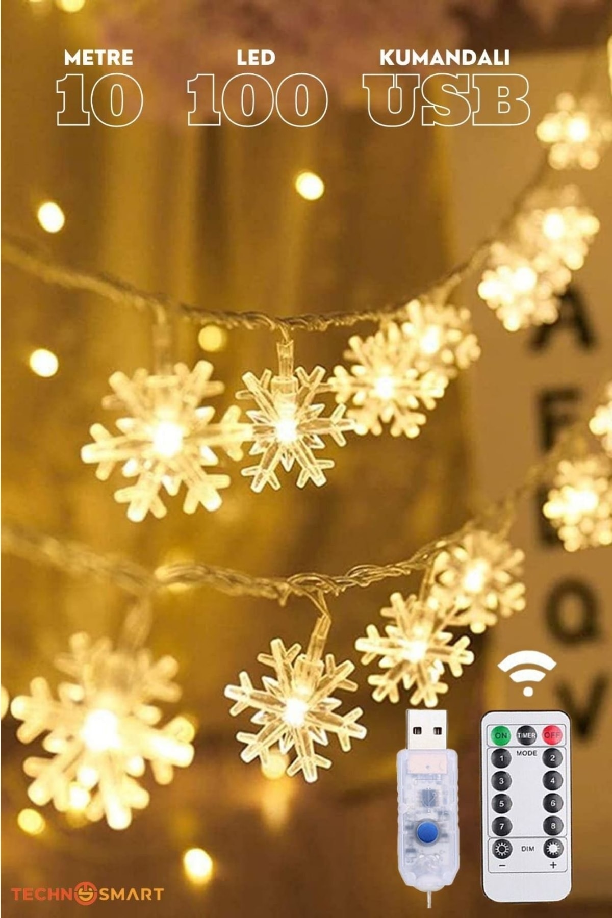 TechnoSmart 100 Kartanesi Ledli 10mt. Kumandalı Usbli Dekoratif Şerit Led Işık Yılbaşı Süsleme ...
