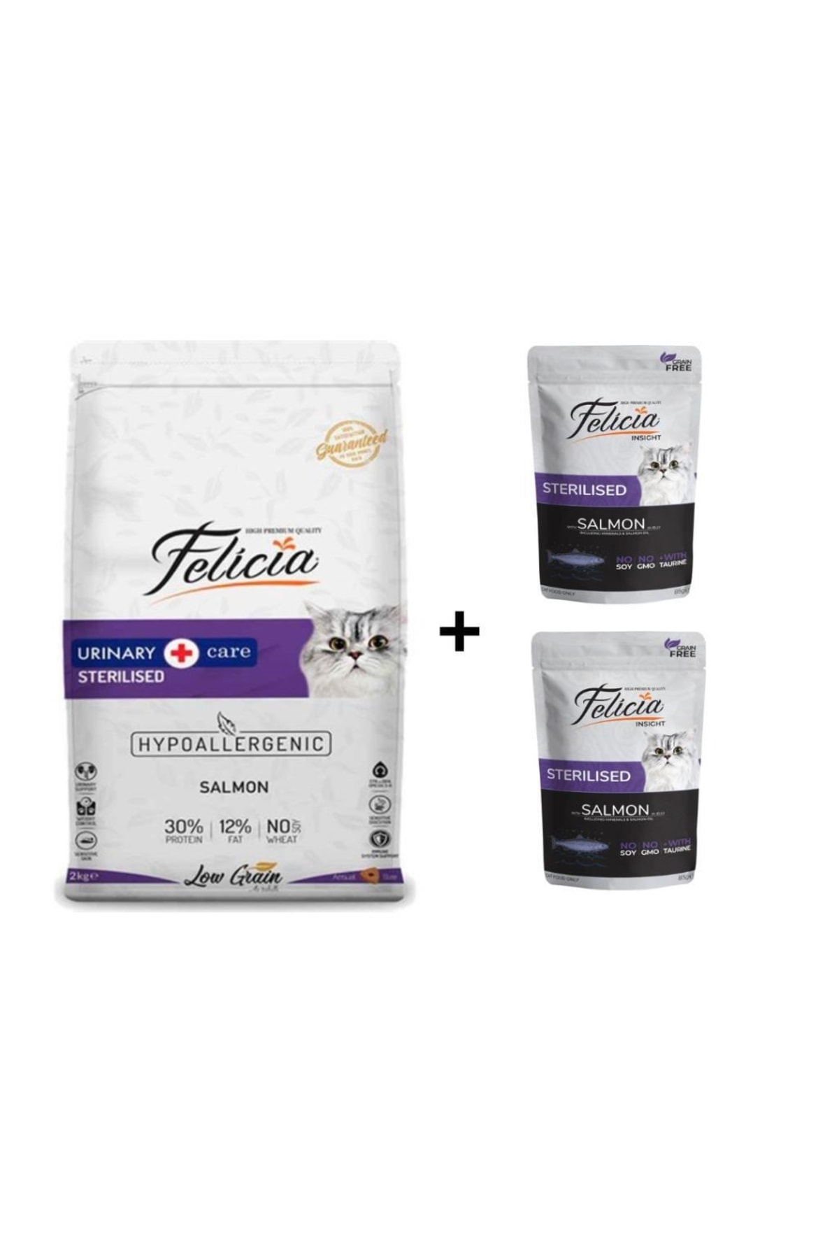 Felicia Kısırlaştırılmış Somonlu Kedi Maması 2 Kg + 2 Adet Yaş Mama ...