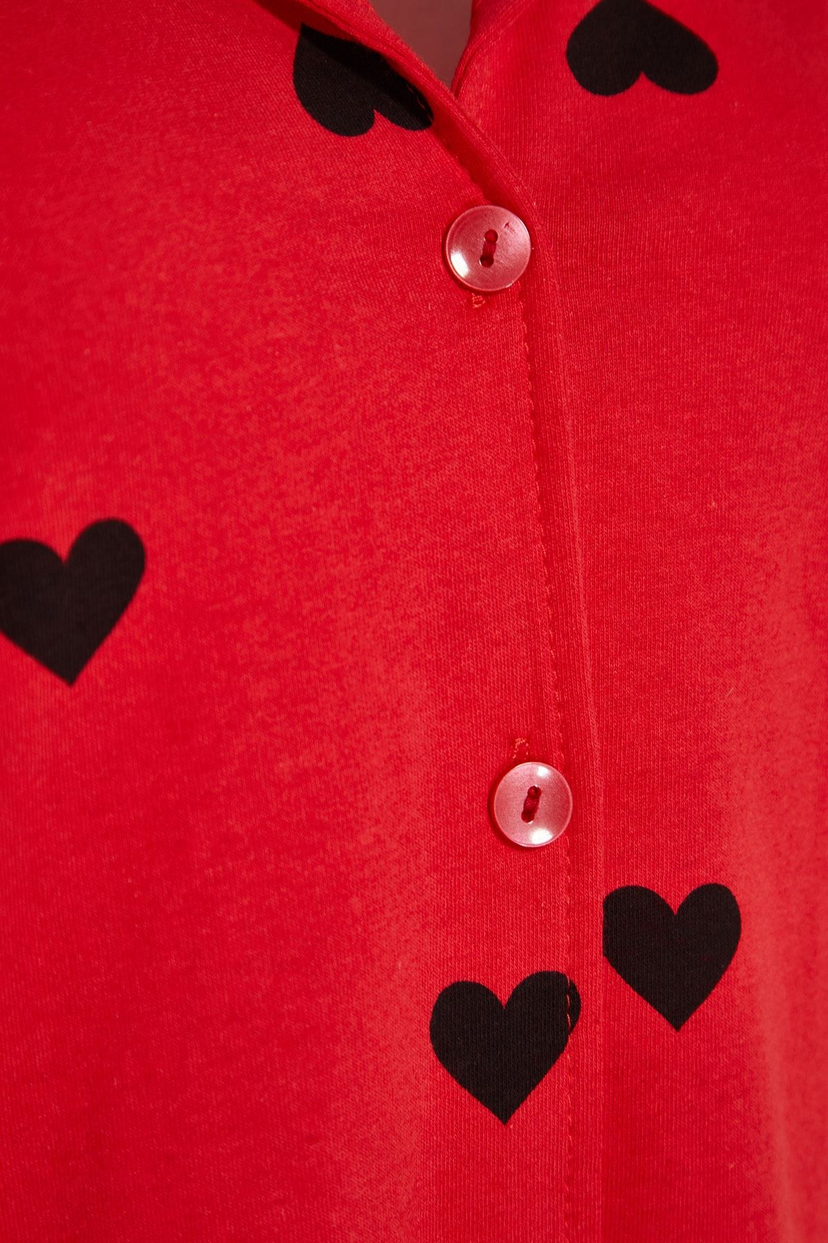 Trendyol Collection Rotes Herz Strick Pyjama Set Aus 100 Baumwolle