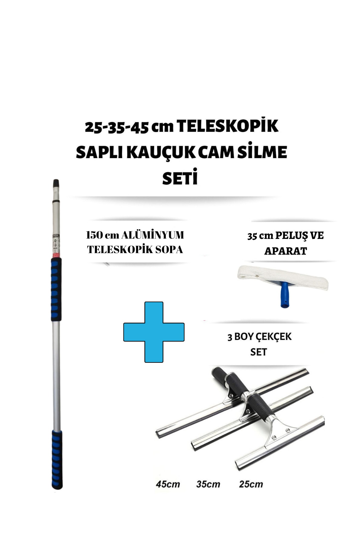 Oliva Nero Cam Silme Seti 3 Boy Çekçek 1,5 mt Alüminyum Teleskopik Sap ...