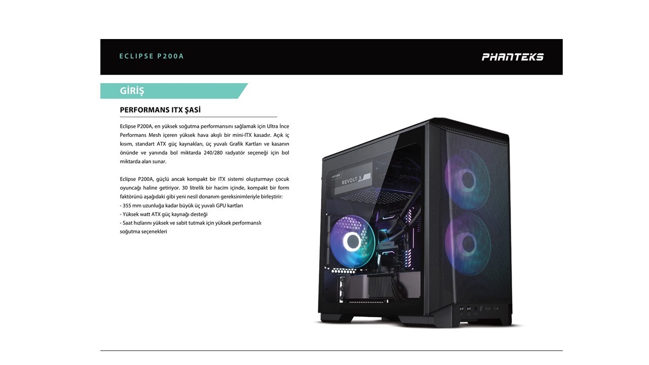 Phanteks Eclipse P200a Performance Edition, Mini-ıtx, Oyuncu Bilgisayar Kasası - Saten Siyah ...