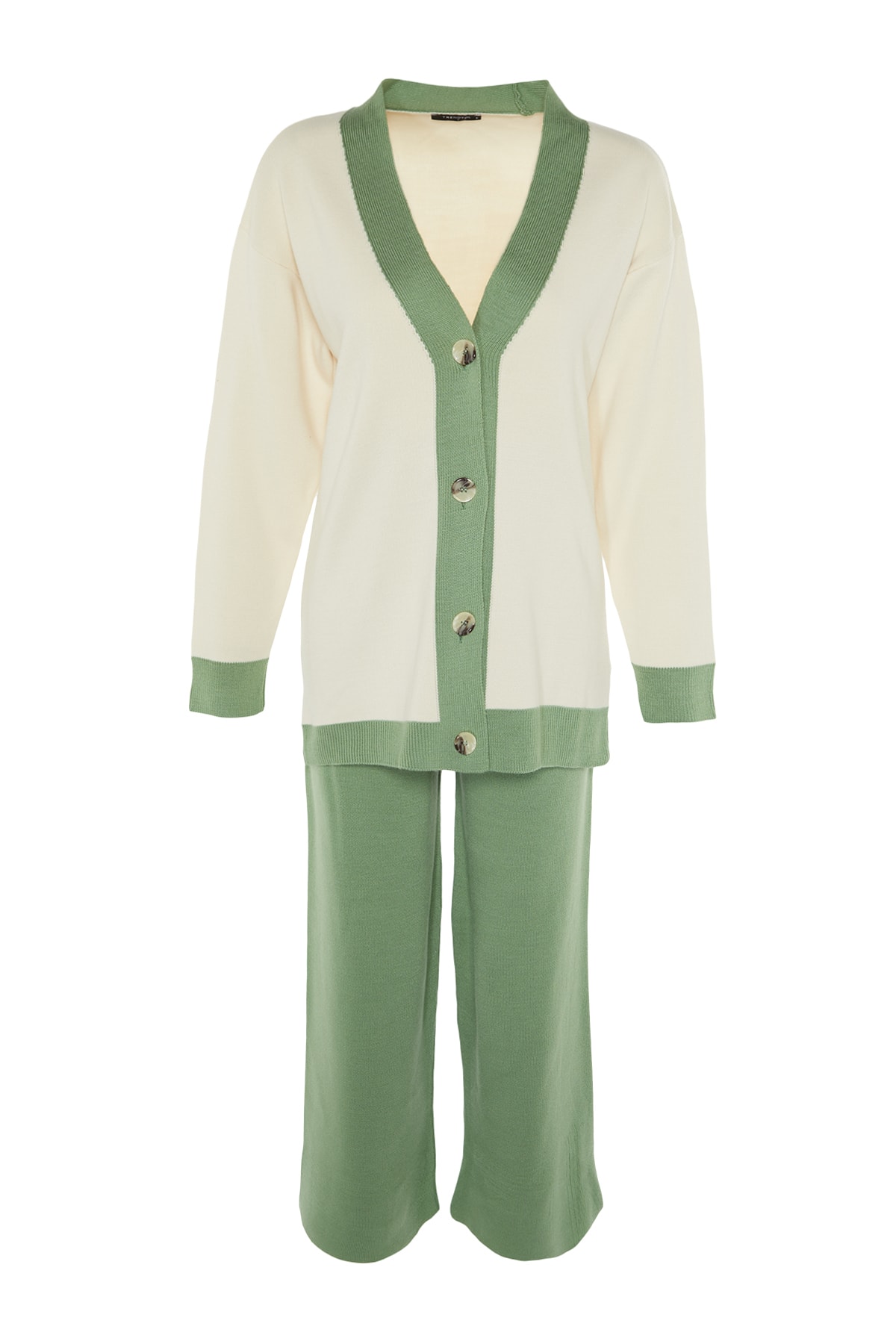 TRENDYOL MODEST Khaki Stripe Detailed Cardigan-Pants Knitwear Set ...