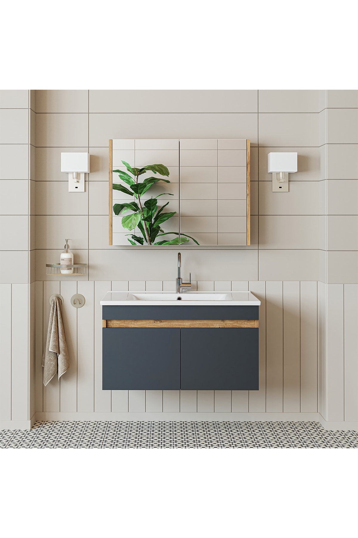 ROOMART '' Lavabolu '' Atlantik - Antrasit Mat Mdf 85 Cm Alt Dolap ...