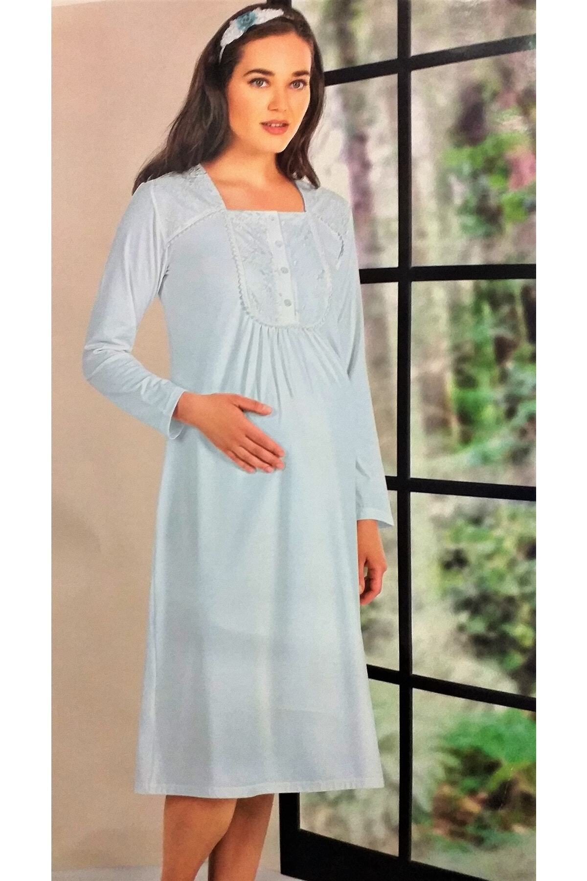 Flz Pijama Önden Düğmeli Loğusa Gecelik Mavi - Fiyatı, Yorumları