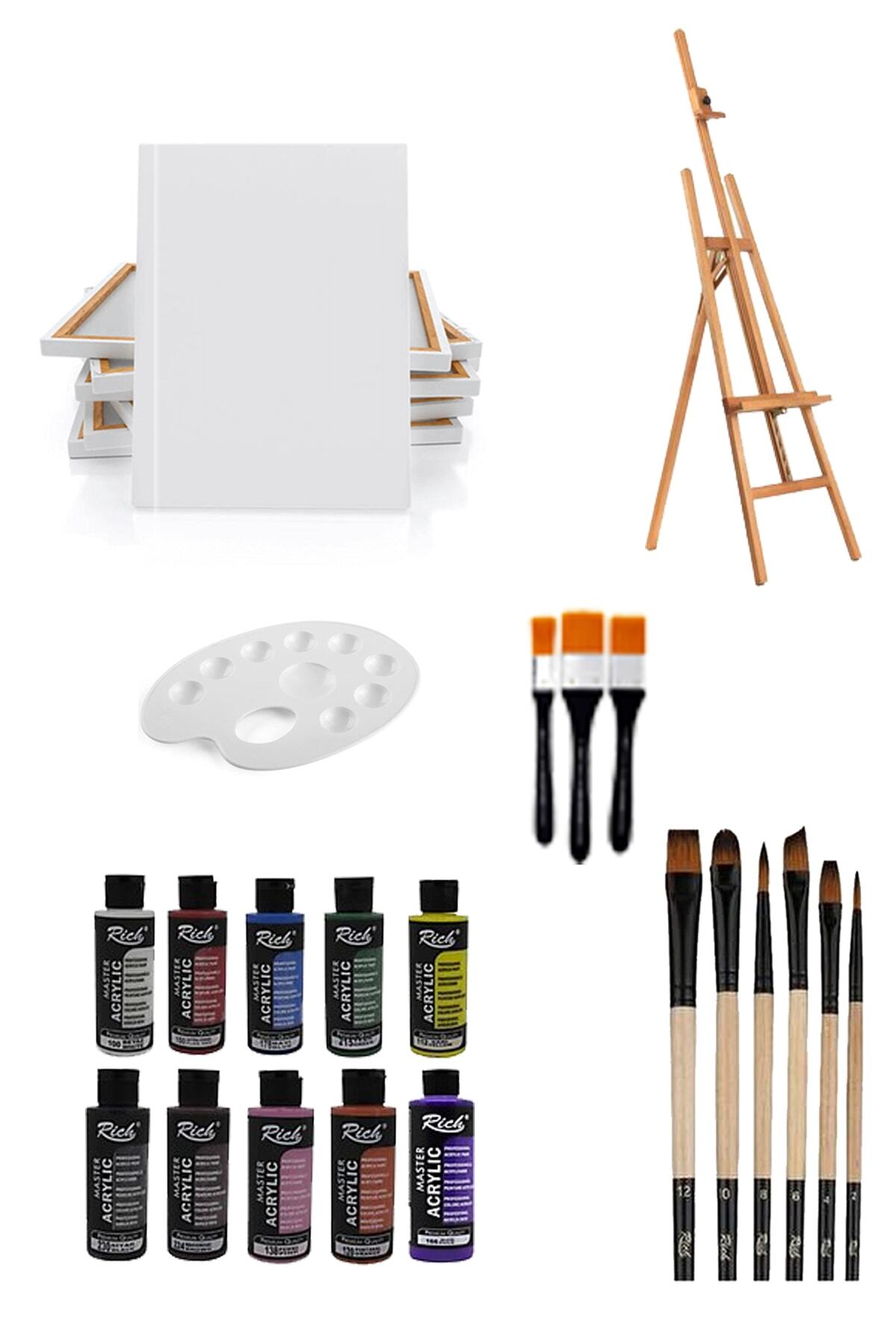 everart 35x50 Tuval 10'lu Akrilik 6 3karma Fırça Şovale Seti -10lu ...
