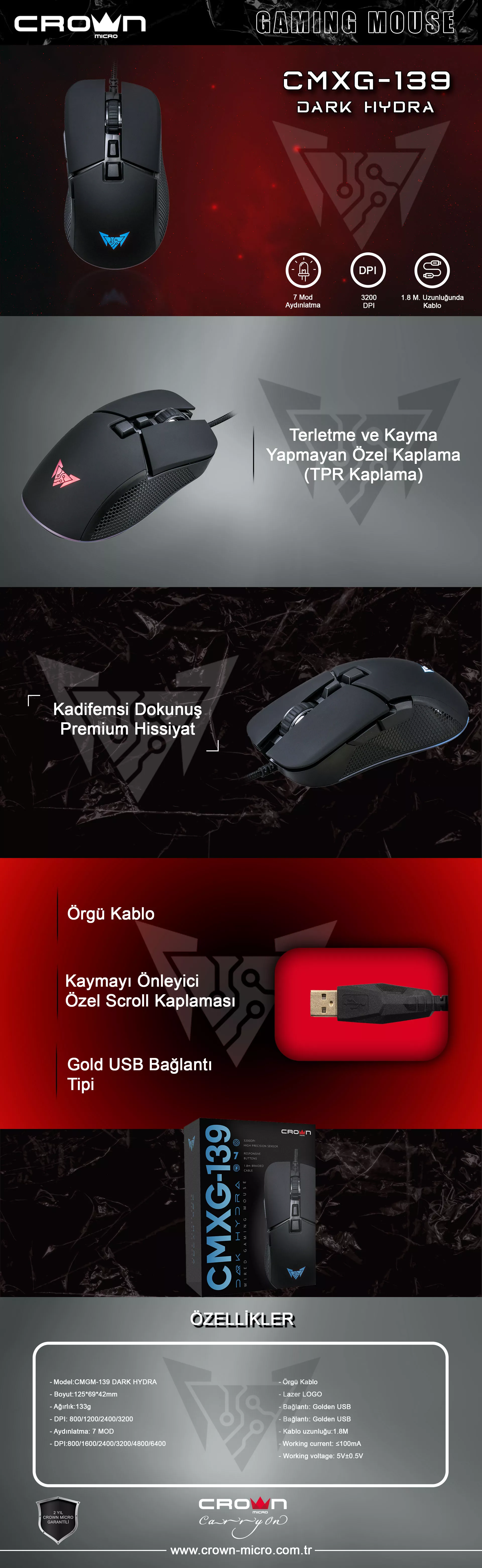 Crown Micro Dark Hydra – Tpr Kaplama Gaming Oyuncu Mouse - Fiyatı ...