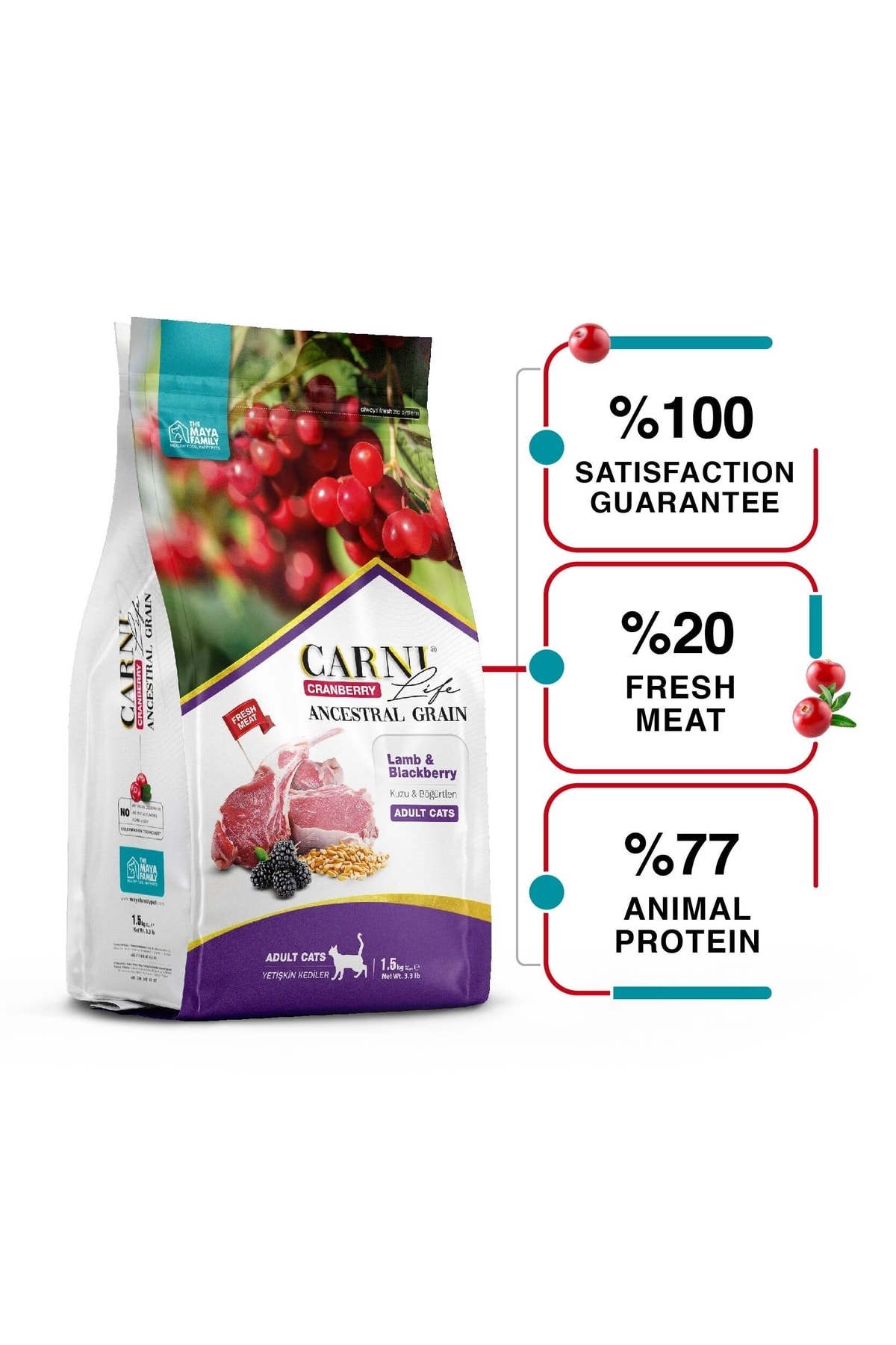 CARNİ LİFE Carni Kuzu Etli Böğürtlenli Yetiskin Kedi Mamasi 1,5 Kg ...