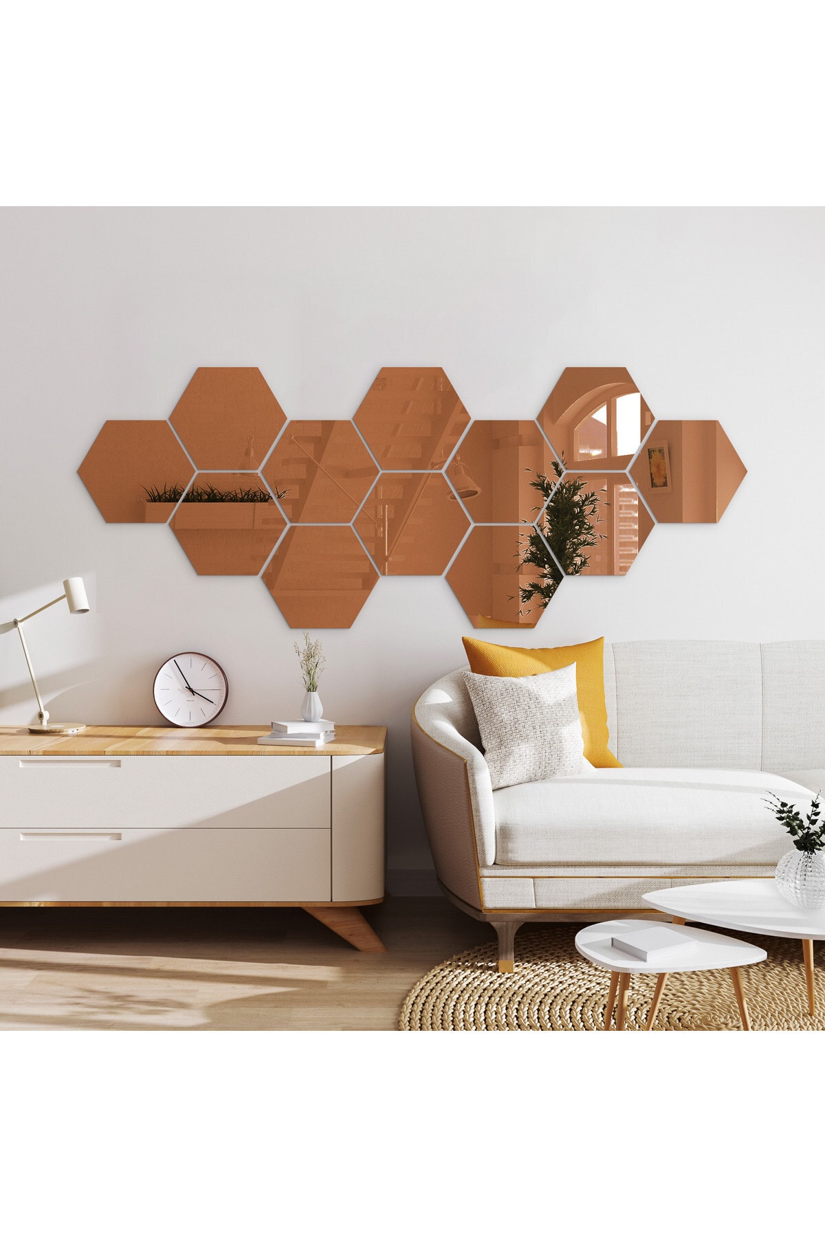 Ata Pleksi Dekoratif Bal Peteği Pleksi Ayna Duvar Dekor Ürünü (12 Adet 11 Cm X 12,5 Cm) Model ...