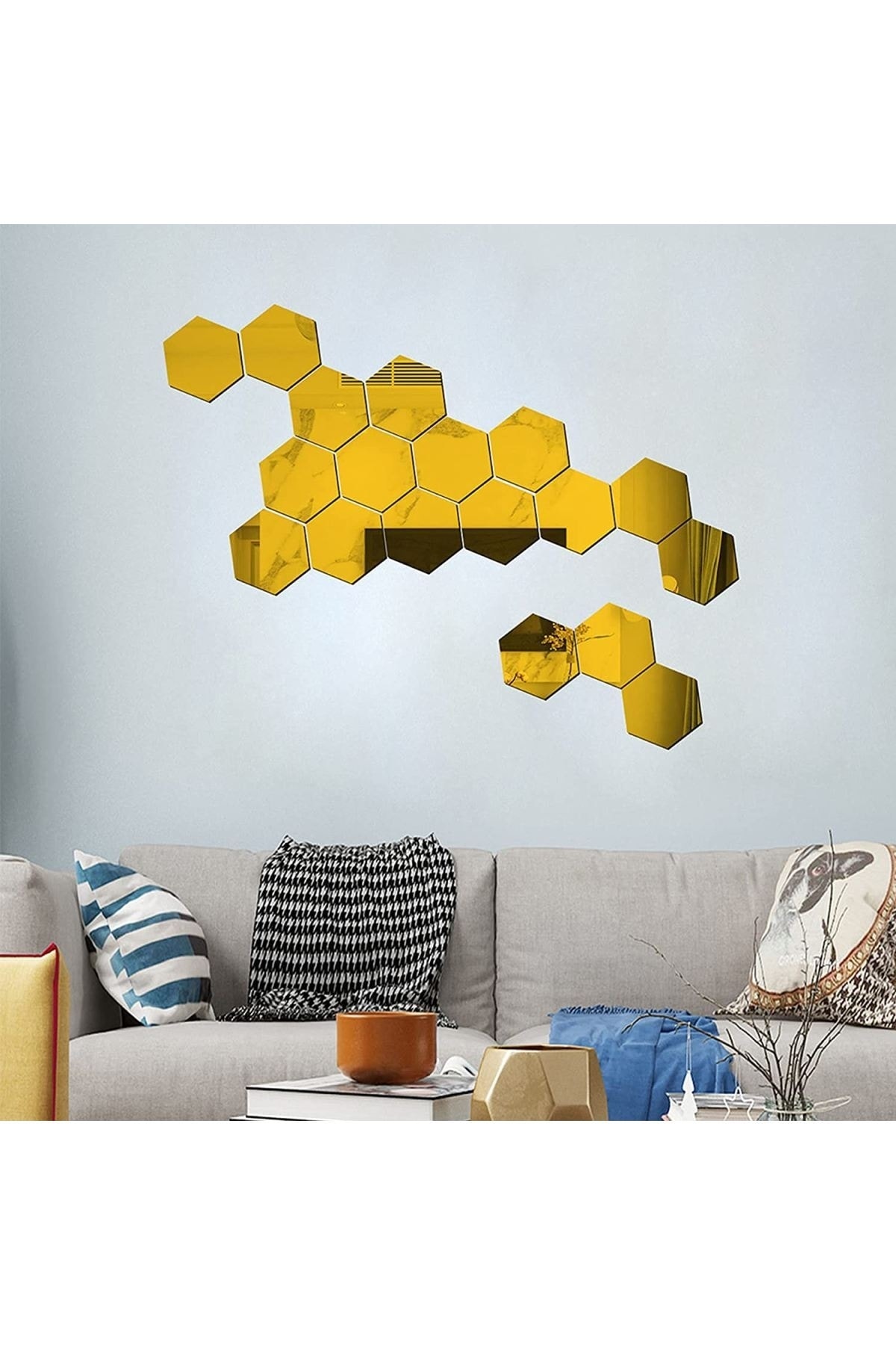 Ata Pleksi Dekoratif Bal Peteği Pleksi Ayna Duvar Dekor Ürünü (12 Adet 11 Cm X 12,5 Cm) Model 1 ...