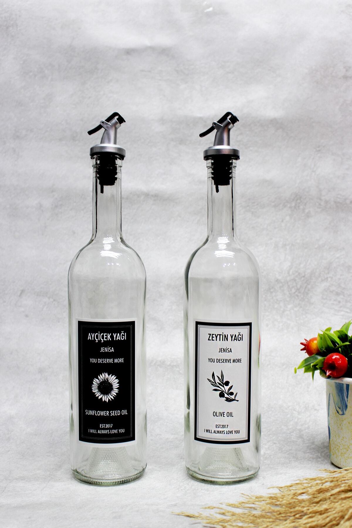 Jenisa 2'li 750 Ml Zeytinyağı Sıvıyağ Şişesi Cam Yağdanlık Akıtıcılı ...