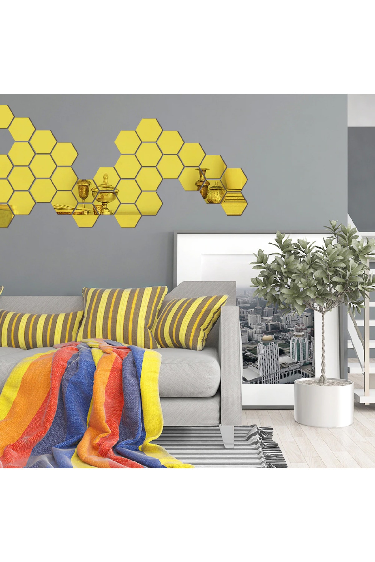 Ata Pleksi Dekoratif Bal Peteği Pleksi Ayna Duvar Dekor Ürünü (12 Adet 11 Cm X 12,5 Cm) Model 1 ...