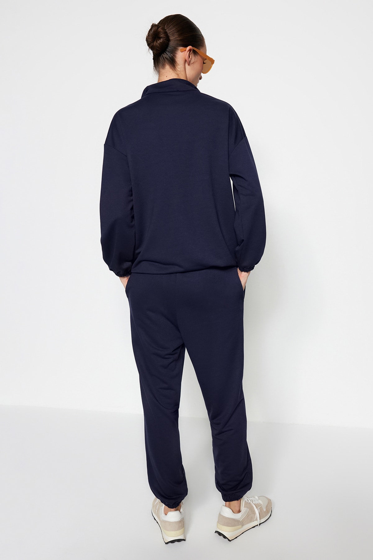 Trendyol Modest Navy Blue Stand Collar and Gathered Skirt Knitted ...