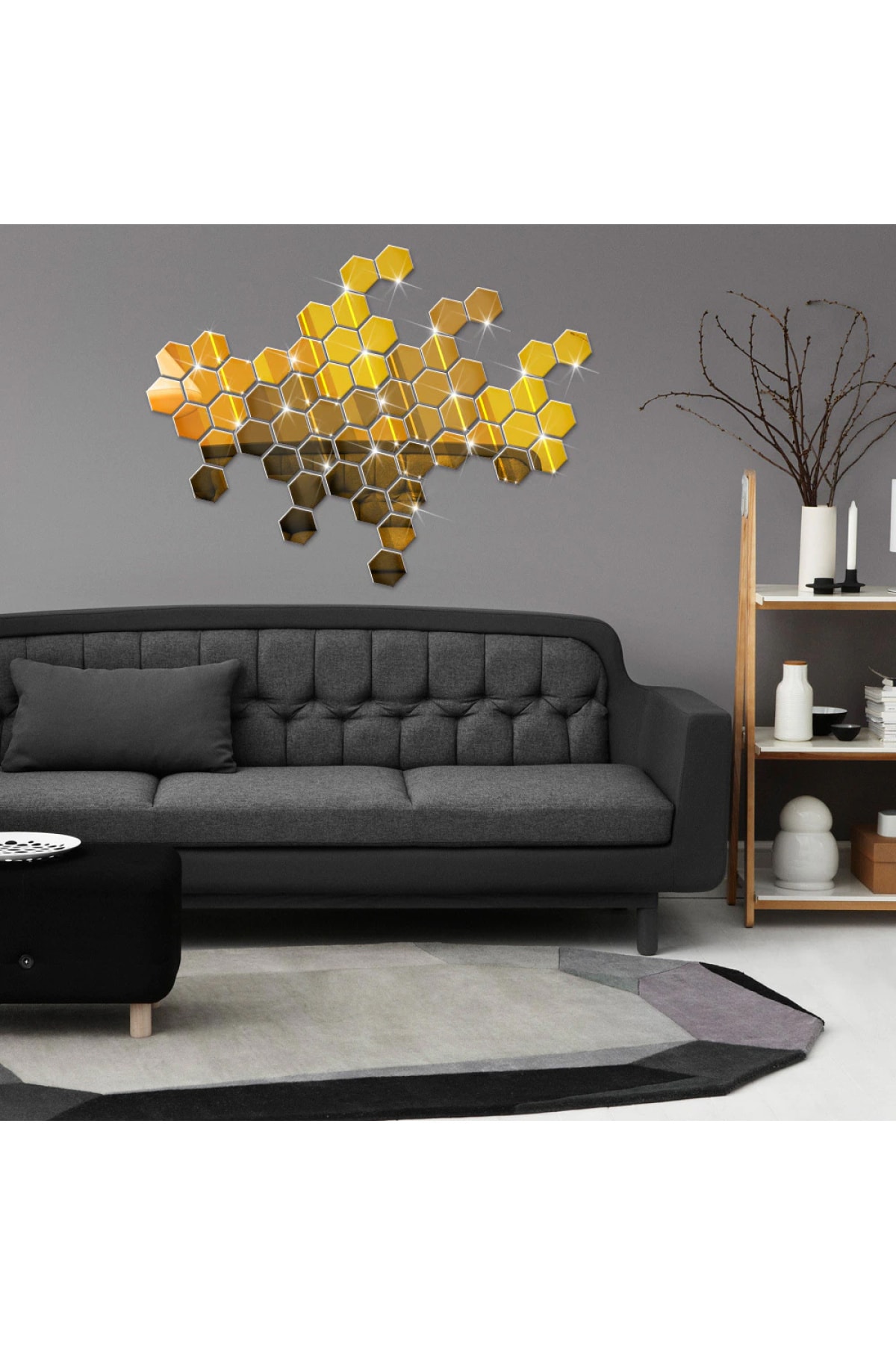 Ata Pleksi Dekoratif Bal Peteği Pleksi Ayna Duvar Dekor Ürünü (12 Adet 11 Cm X 12,5 Cm) Model 1 ...