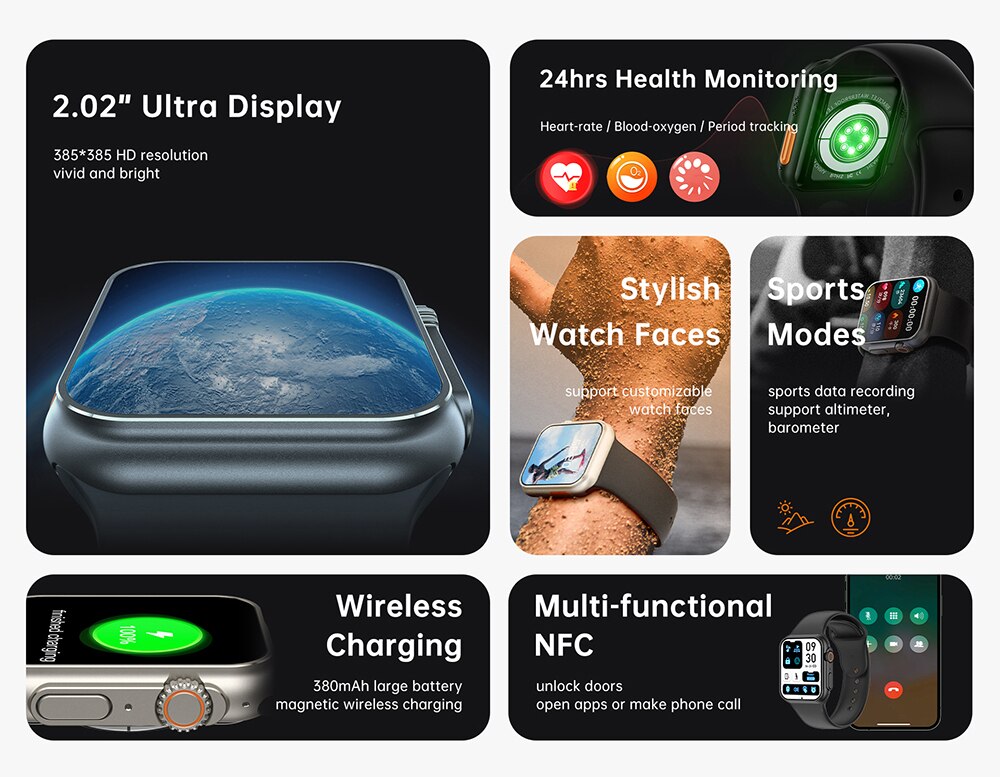 Technodia Gs8 Ultra Plus Akıllı Saat Nfc Kablosuz Şarj Arama Konuşma ...