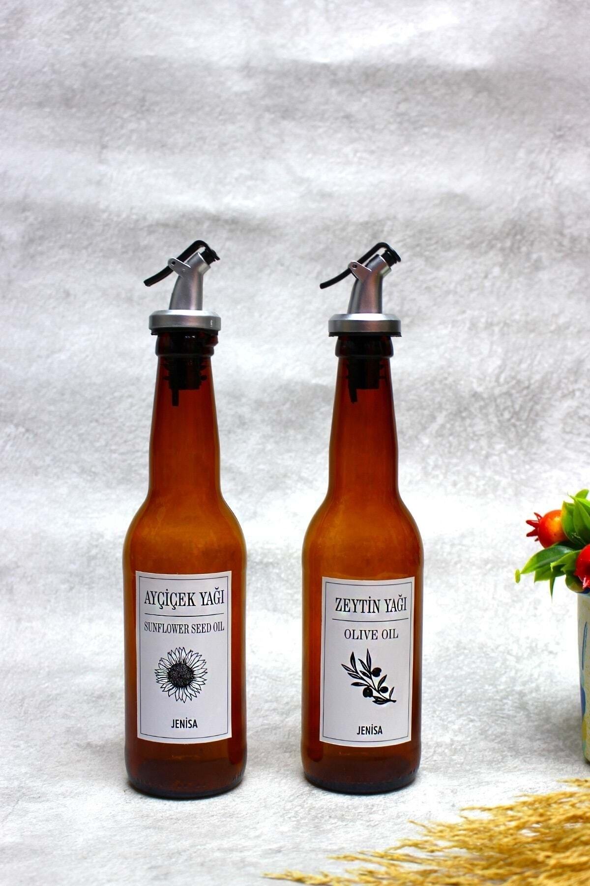 Jenisa 2'li Amber Cam Zeytinyağı Sıvıyağ Yağdanlık Akıtıcılı Yağlık ...