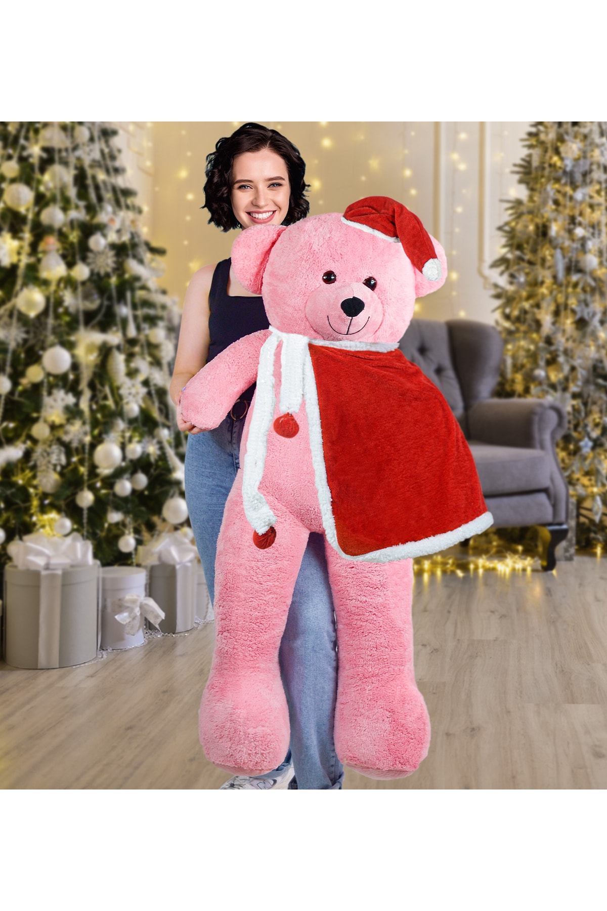 HARİKA PELUŞ FABRİKASI 130 Cm Santa Claus Cloaked Bobo Teddy Bear New ...