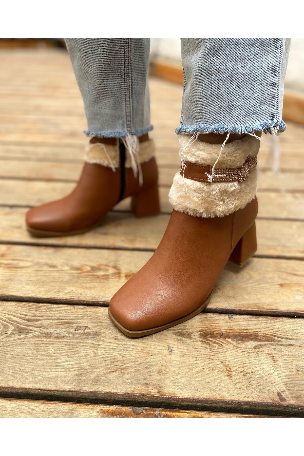 Rouge Talon Kahve Kürk Detaylı Küt Burun Kalın Topuklu Bot Fiyatı ...
