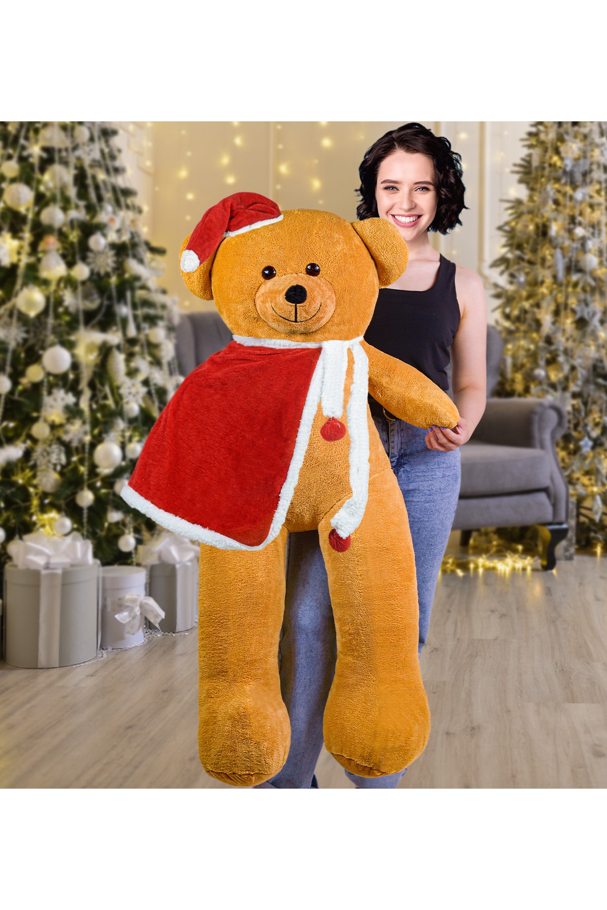 HARİKA PELUŞ FABRİKASI 130 Cm Santa Claus Cloaked Bobo Teddy Bear New ...