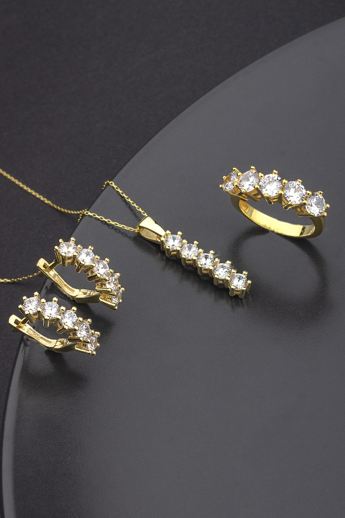 LINTERNA 925 Ayar Gümüş Tek Taş Beş Taş Kombin Takı Seti - Fiyatı ...