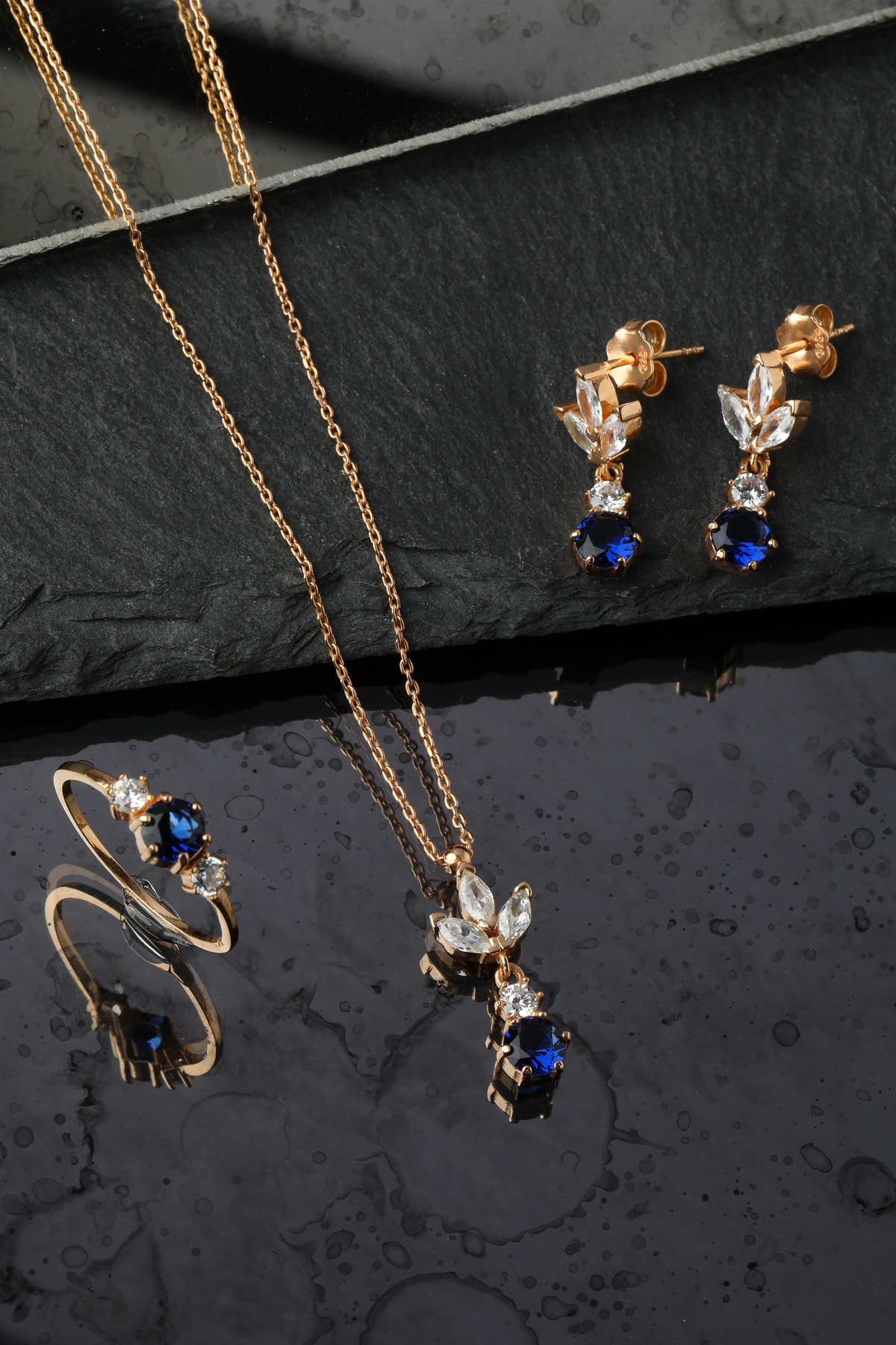 LINTERNA 925 Ayar Gümüş Safir Model Lotus Takı Seti - Fiyatı, Yorumları