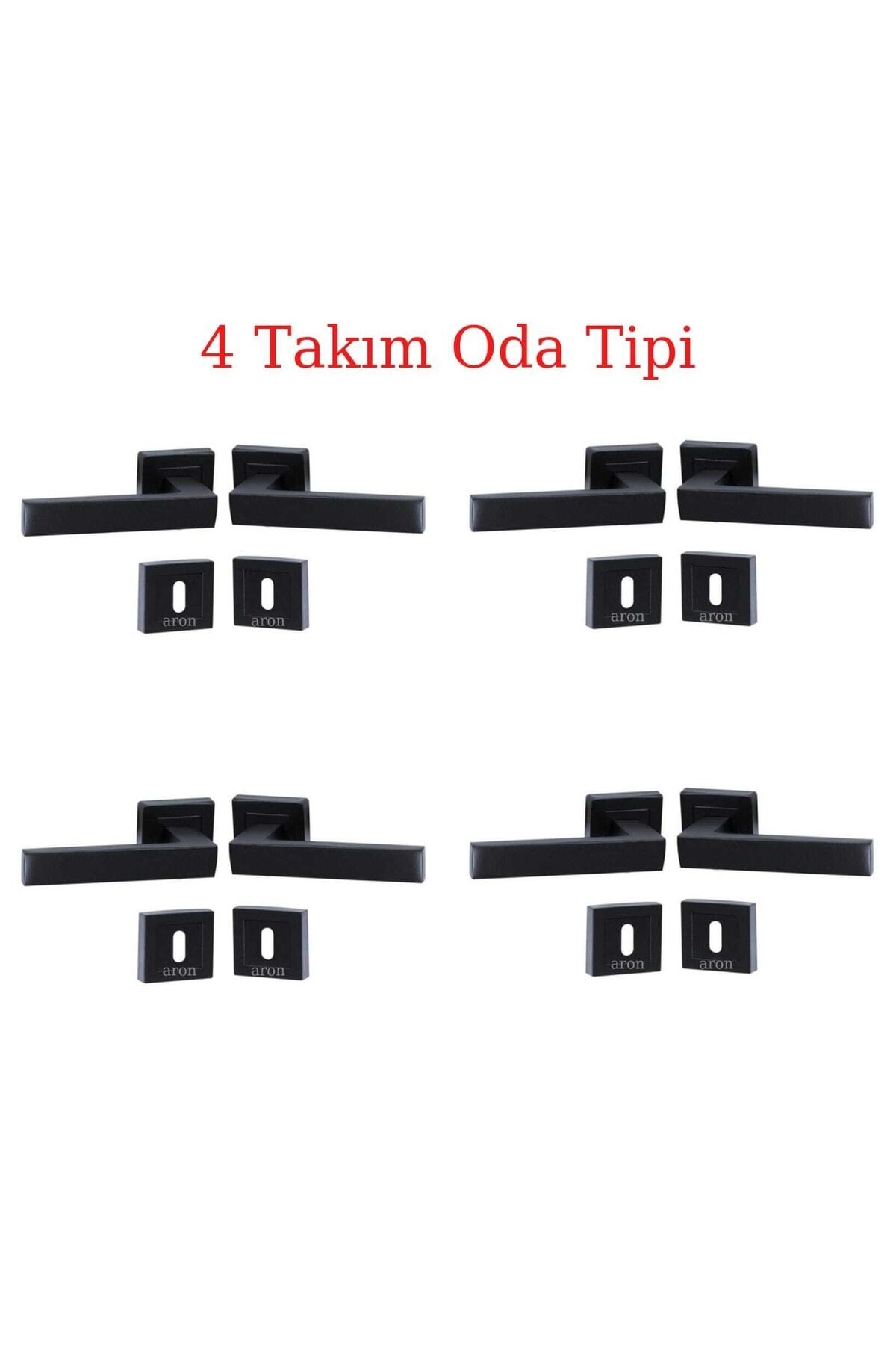 ARON (4 TAKIM) Kale Lama Kare Rozetli (ODA TİPİ) Kapı Kolu Seti Mat ...