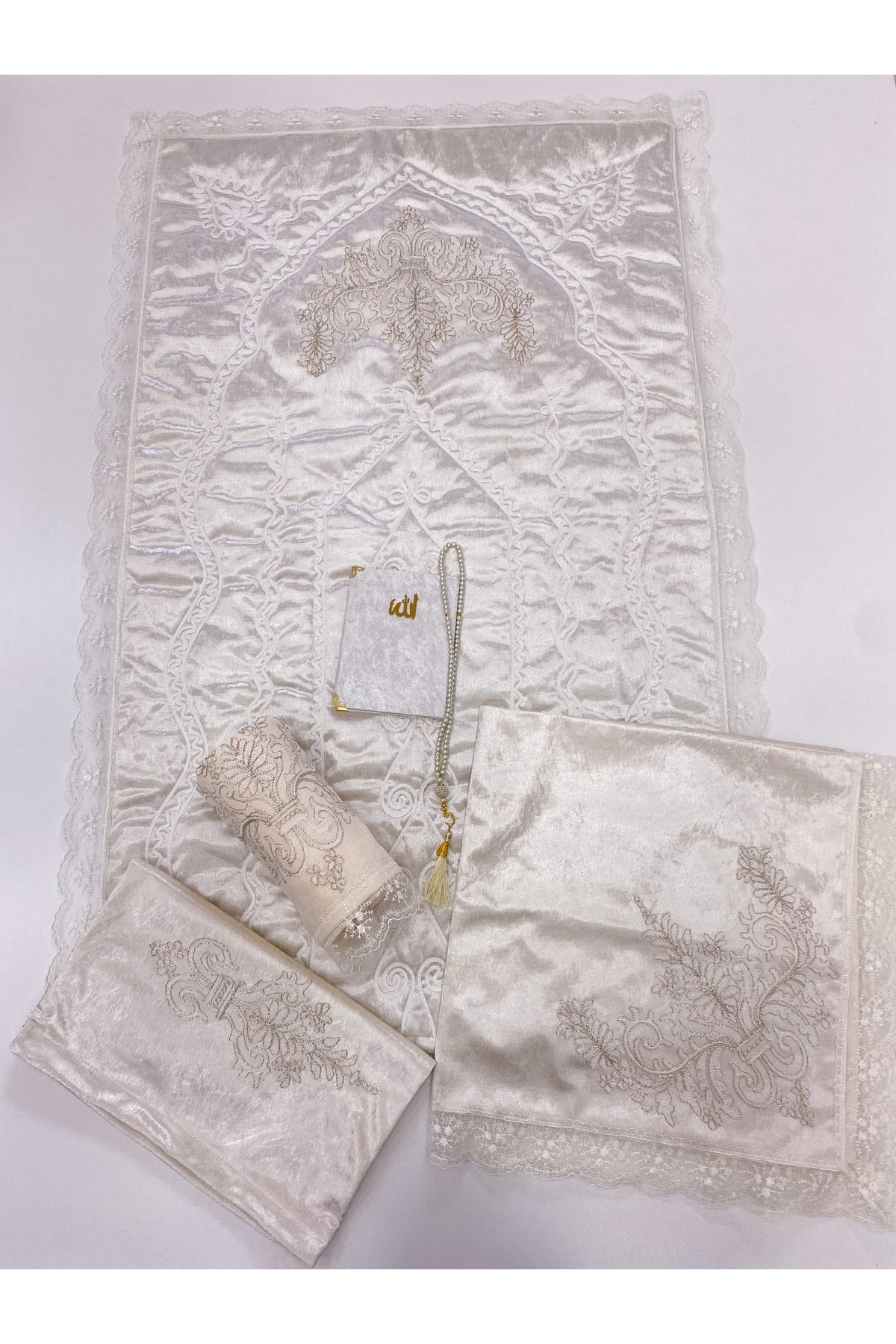 AYHANHOME 6 Parça Seccade Takımı Çeyizlik Bohça Kutulu Kadife Güpürlü ...