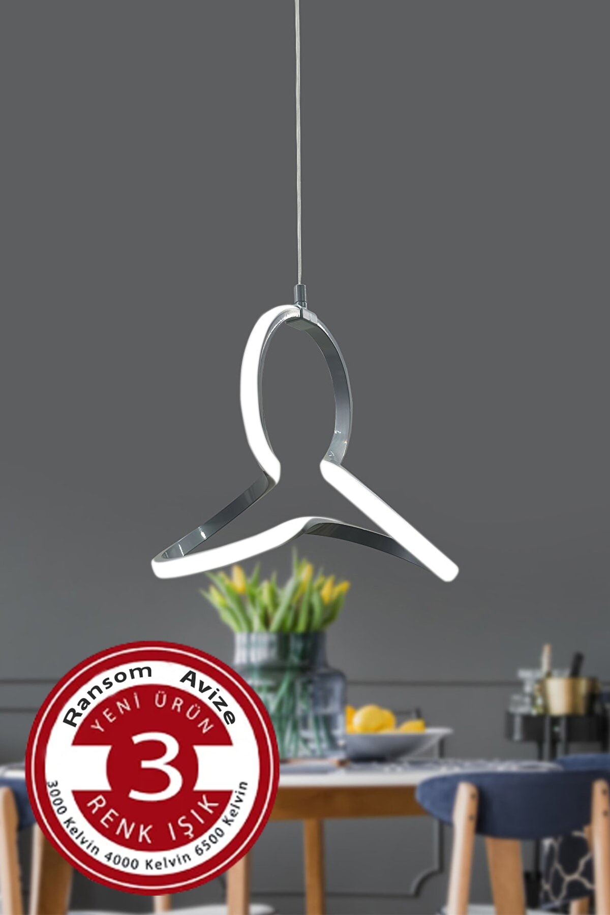 RANSOM 3 Renk Yonca Modern Gri Kasa Led Avize Yonca 3 Renkli Ledli ...