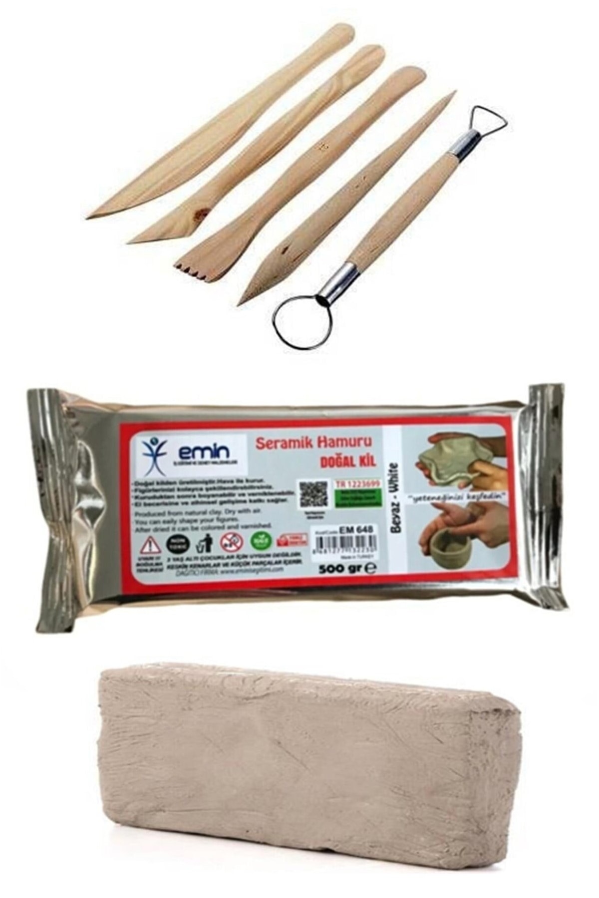AYMAGNET Kil Hamuru Set, 500 gr Beyaz Seramik Hamuru Ve Ahşap ,ebeşşuar ...