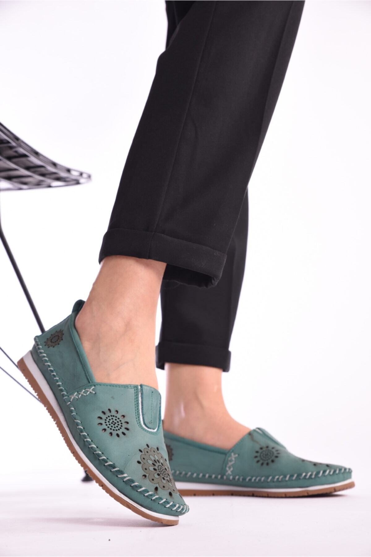 RİKEL DERİ Hakiki Deri Turkuaz Kadın Günlük Babet Fiyatı, Yorumları - Trendyol