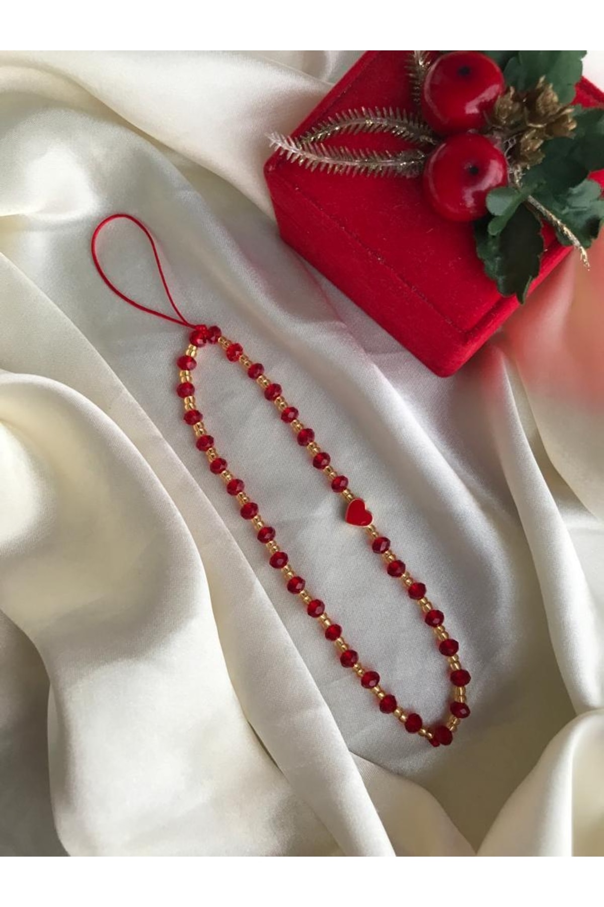 PEONY - peonyofficiall Kırmızı Mineli Kalp Ve Kristal Detaylı Gold ...