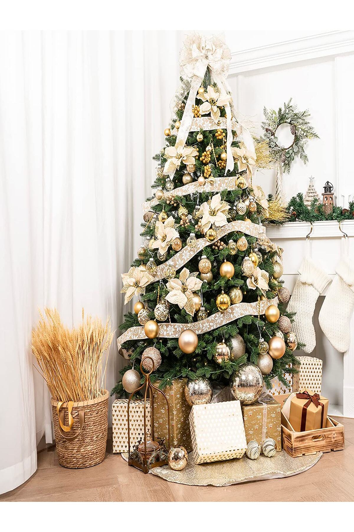 Parti Dolabı 6 Adet Büyük Boy Gold Yılbaşı Çam Ağaçı Süsü Yeni Yıl Noel ...